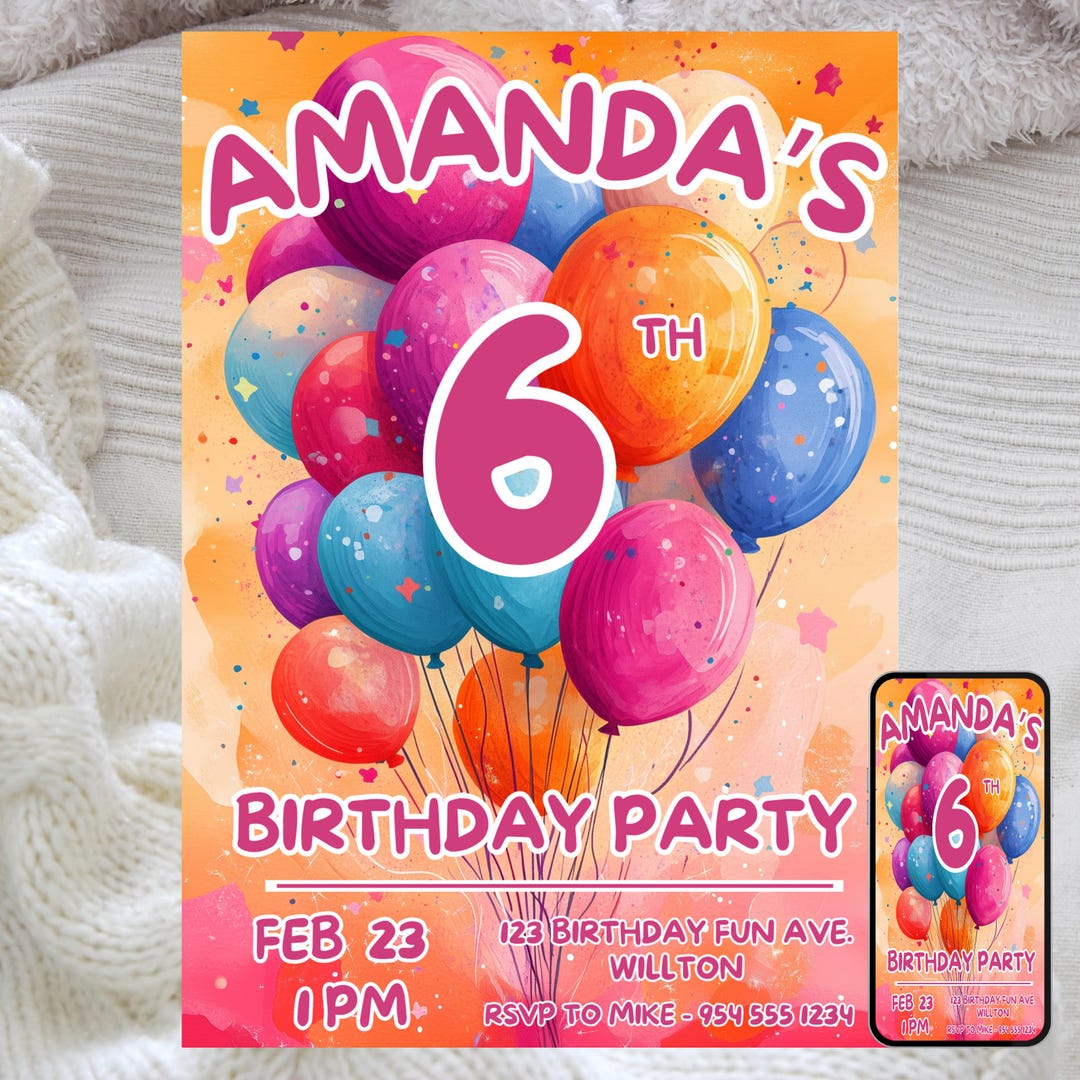 Balloon Birthday Party Invitation: Editable Kids Template (digital) - Etsy