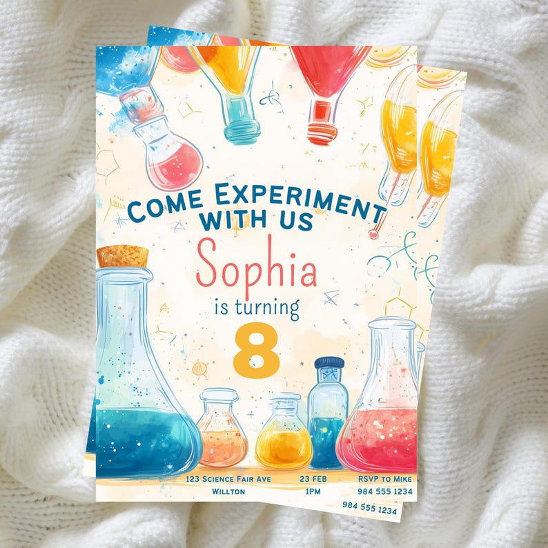 Editable Kids Science Party Birthday Invitation, Mad Scientist Lab ...