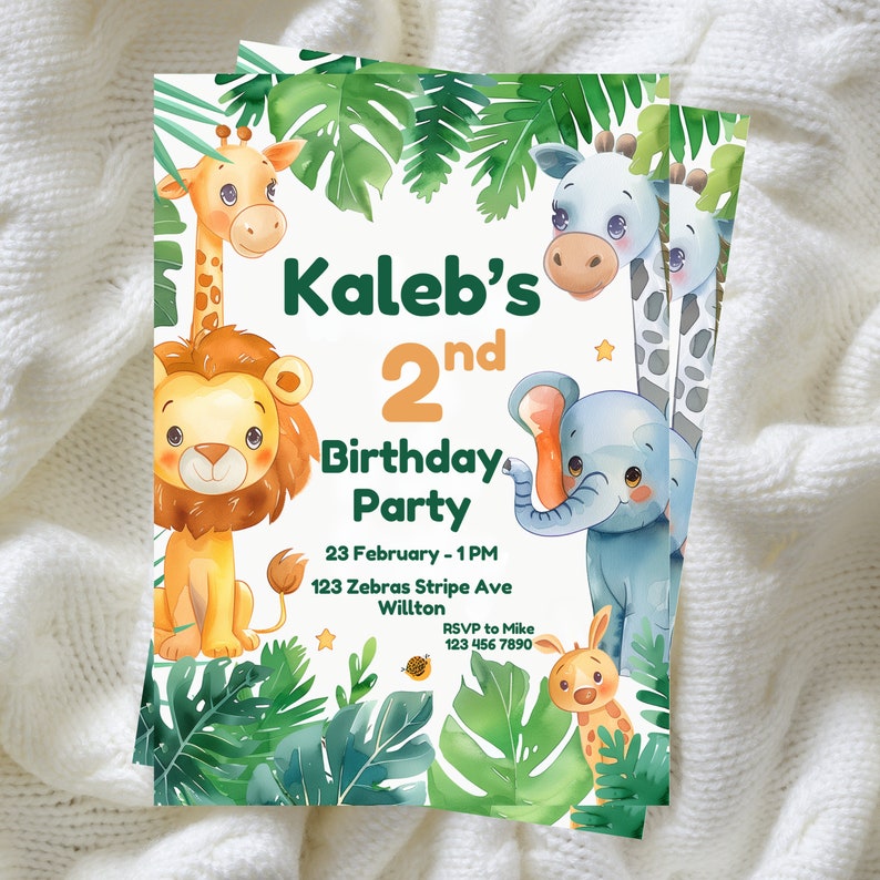 Editable Safari Birthday Invitation: Jungle Animals, Zoo Party ...