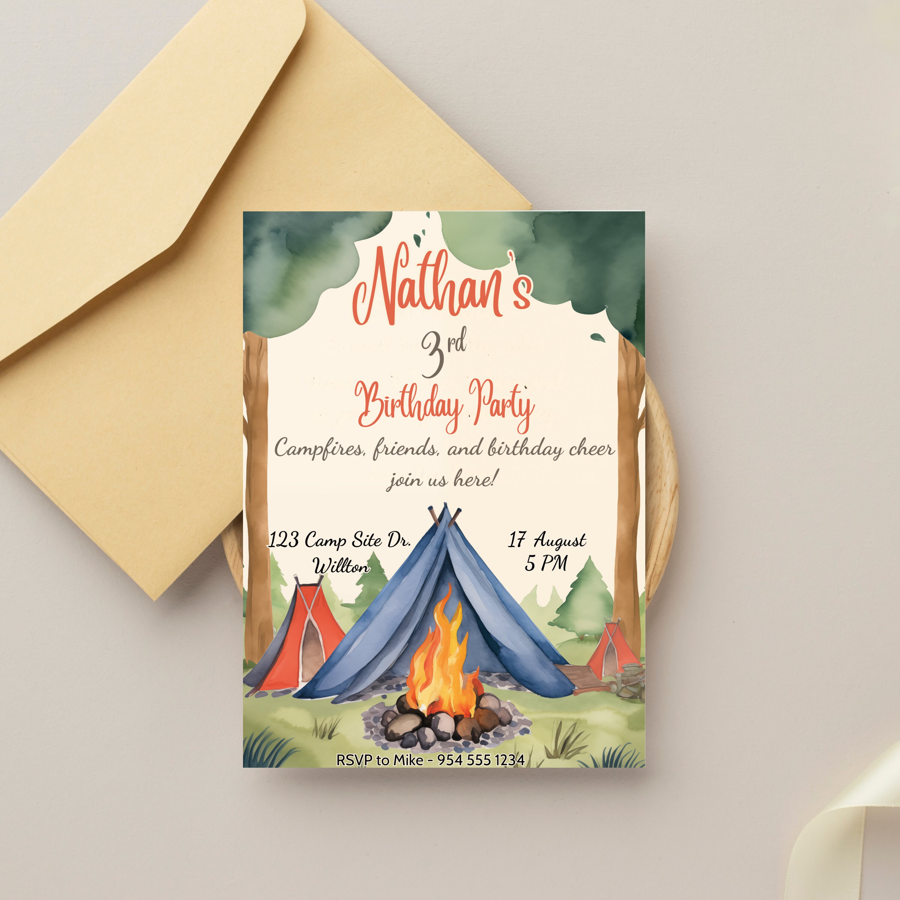 Editable Camping Birthday Invitation, Happy Camper, S'mores and ...