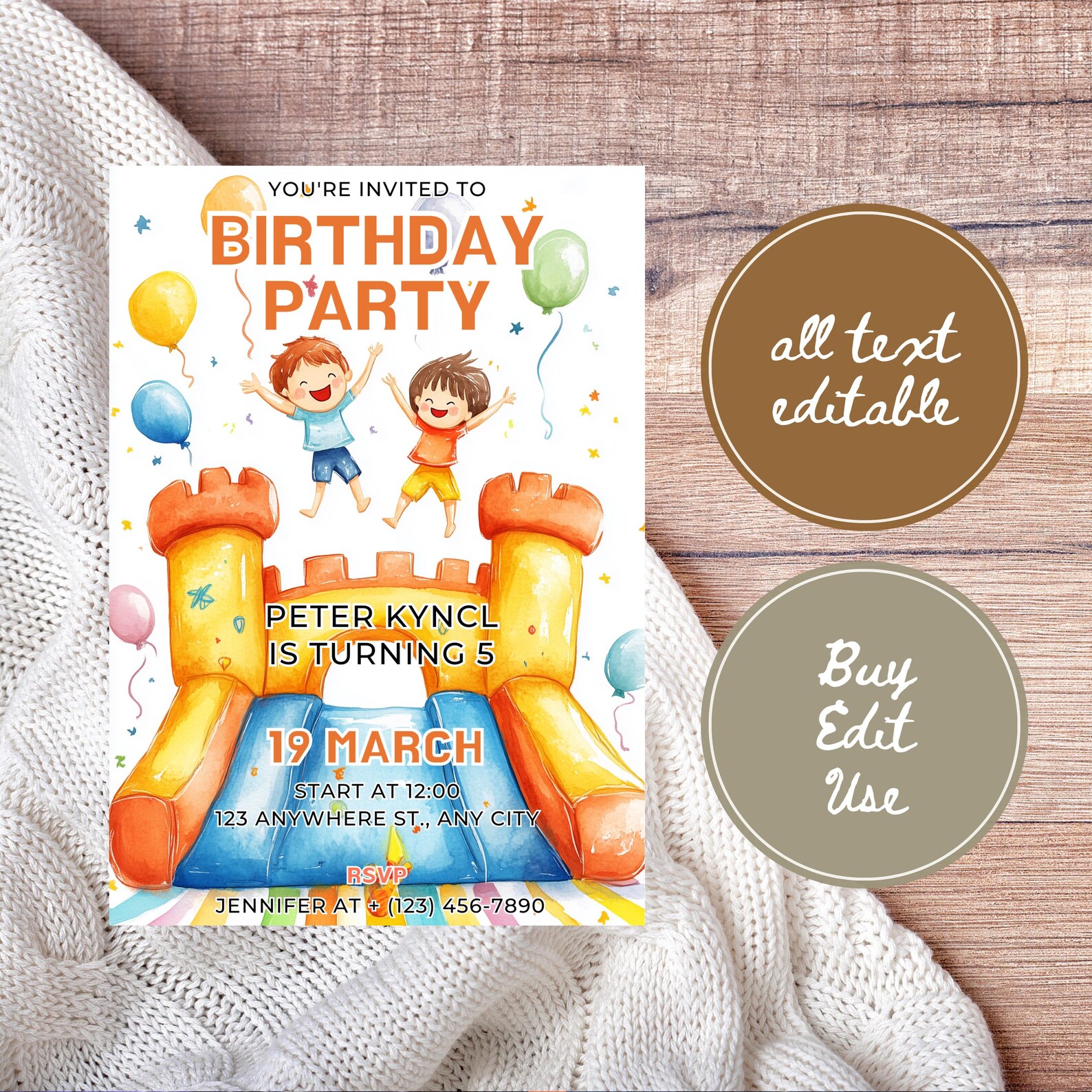 Bounce House Birthday Invitation: Kids Jumping Party (digital Template ...