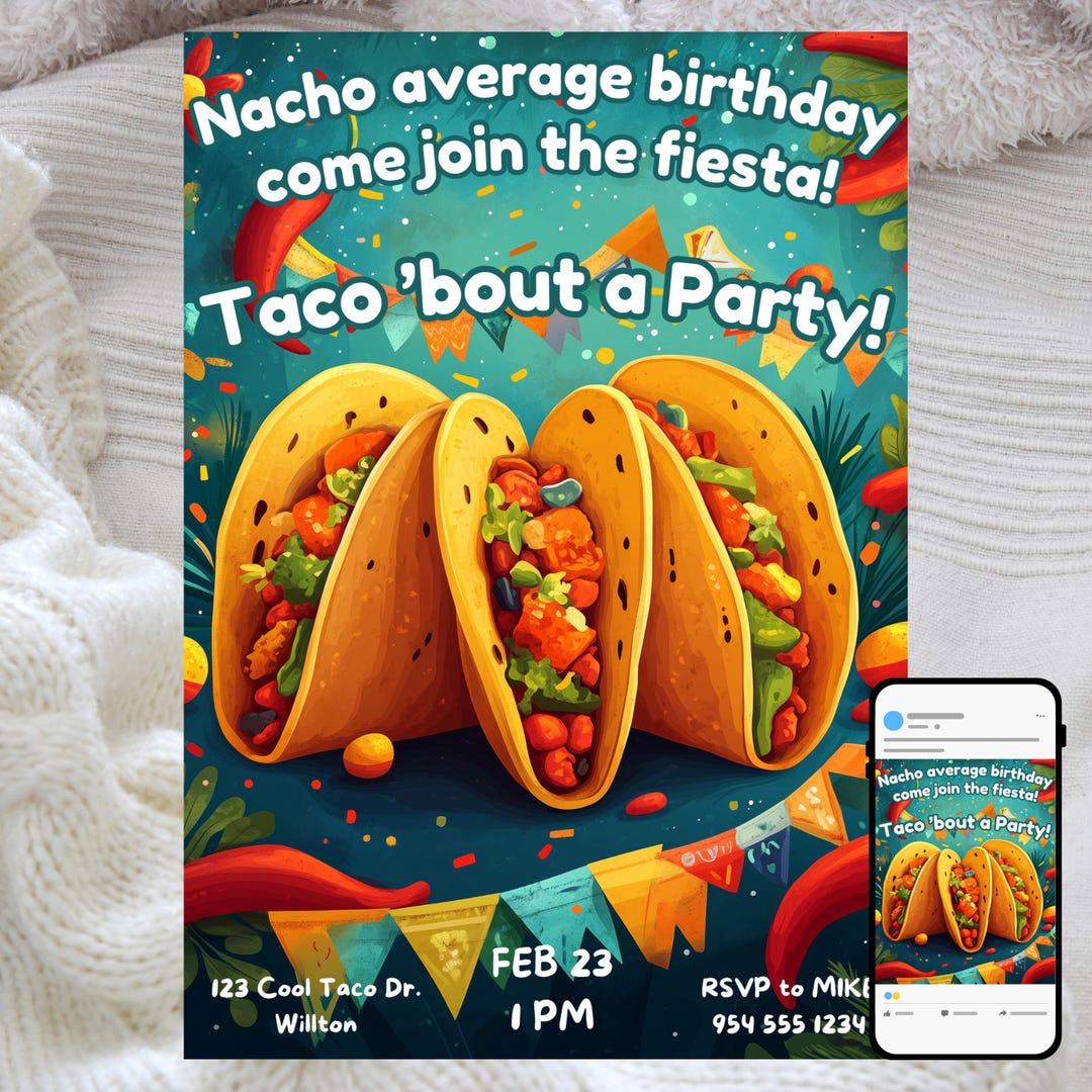 Taco Party Invitation, Office Dinner or Birthday Celebration, Editable ...