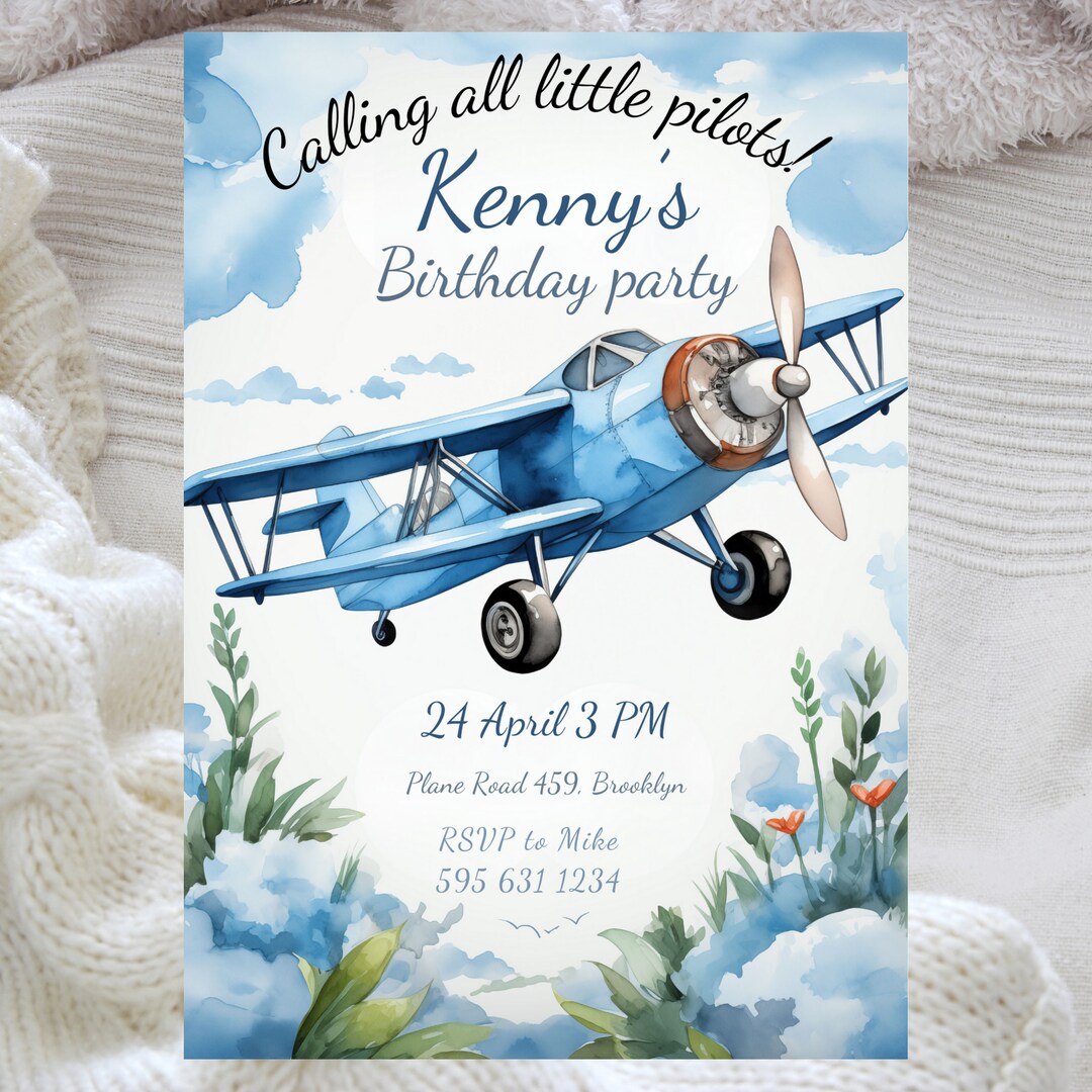 Vintage Airplane Birthday Invitation, Little Pilots Birthday Party ...