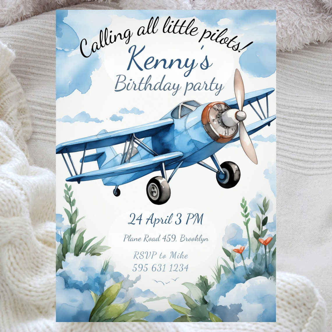 Vintage Airplane Birthday Invitation, Little Pilots Birthday Party ...