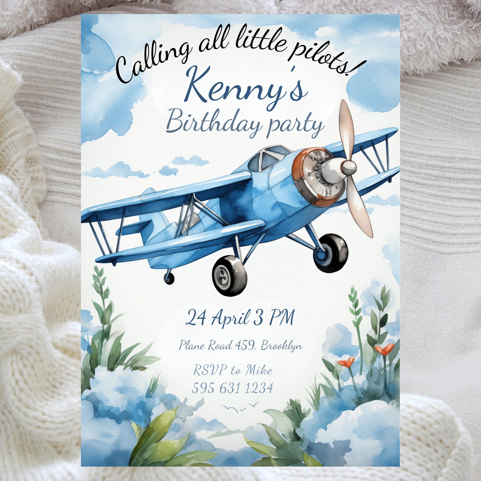 Vintage Airplane Birthday Invitation, Little Pilots Birthday Party ...