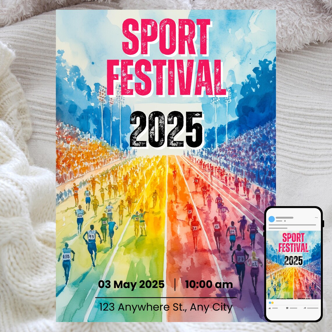 Sports Festival Invitation: Track and Field Event, Stadium Theme ...