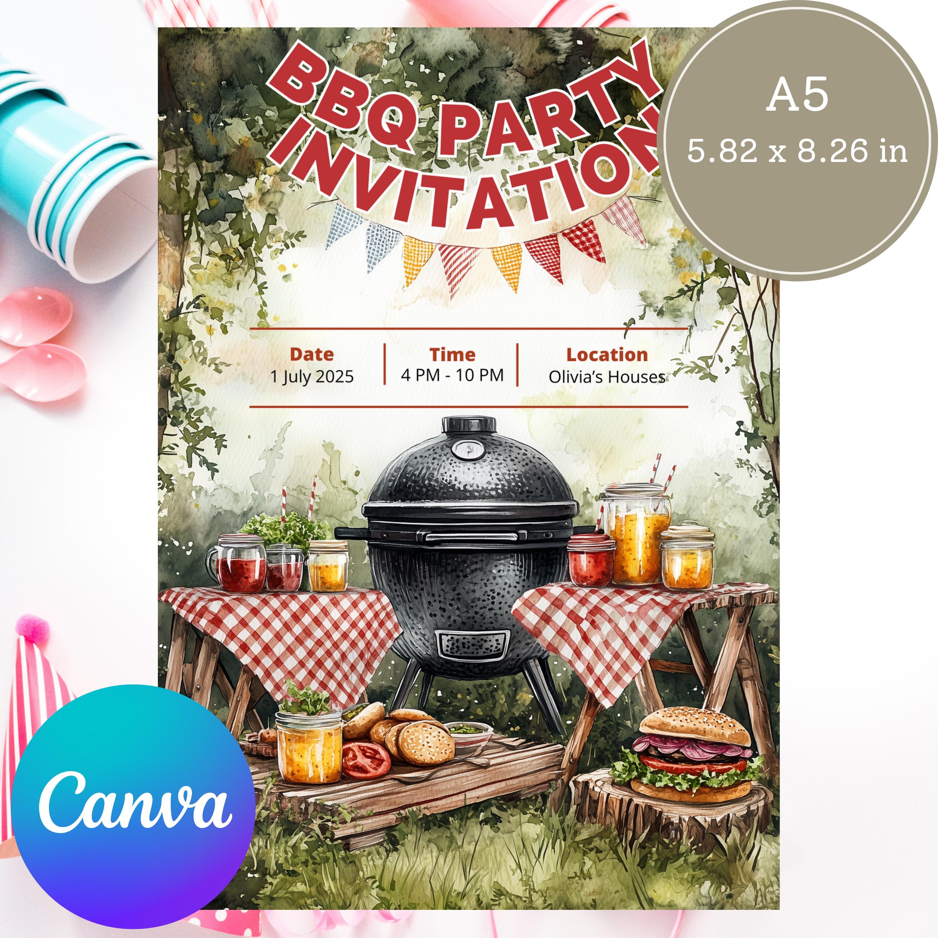 BBQ Party Invitation, Summer Cookout Invite, Rustic Backyard BBQ Design ...