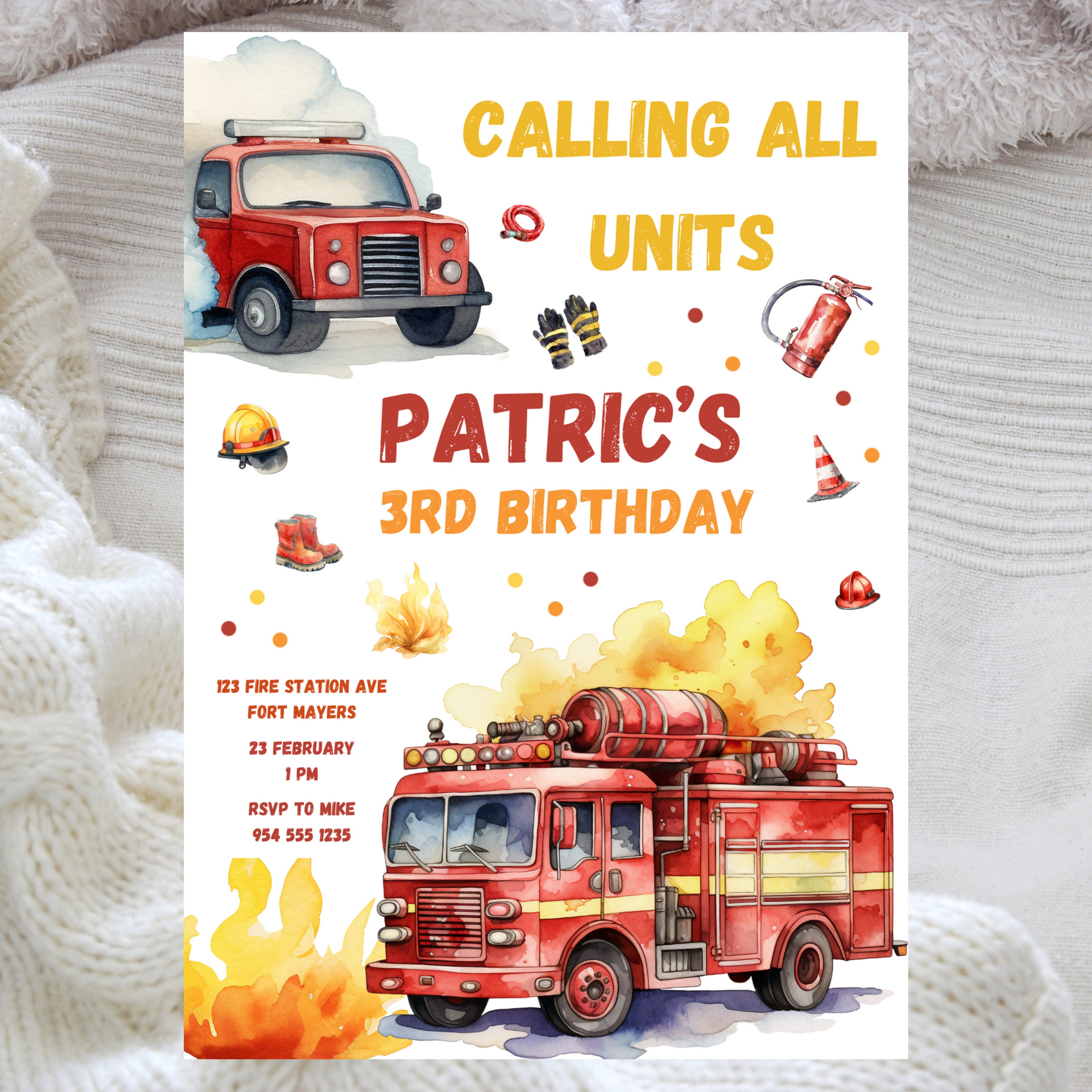Firetruck Birthday Invitation: Editable Fire Engine Template (digital ...
