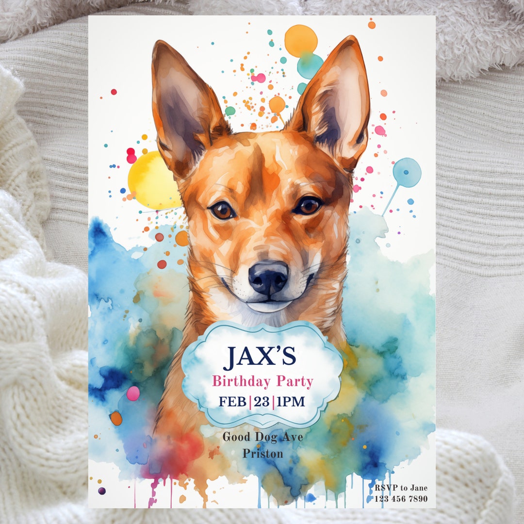 Basenji Birthday Invitation Card, Cute Dog Birthday Card, Dog Birthday ...