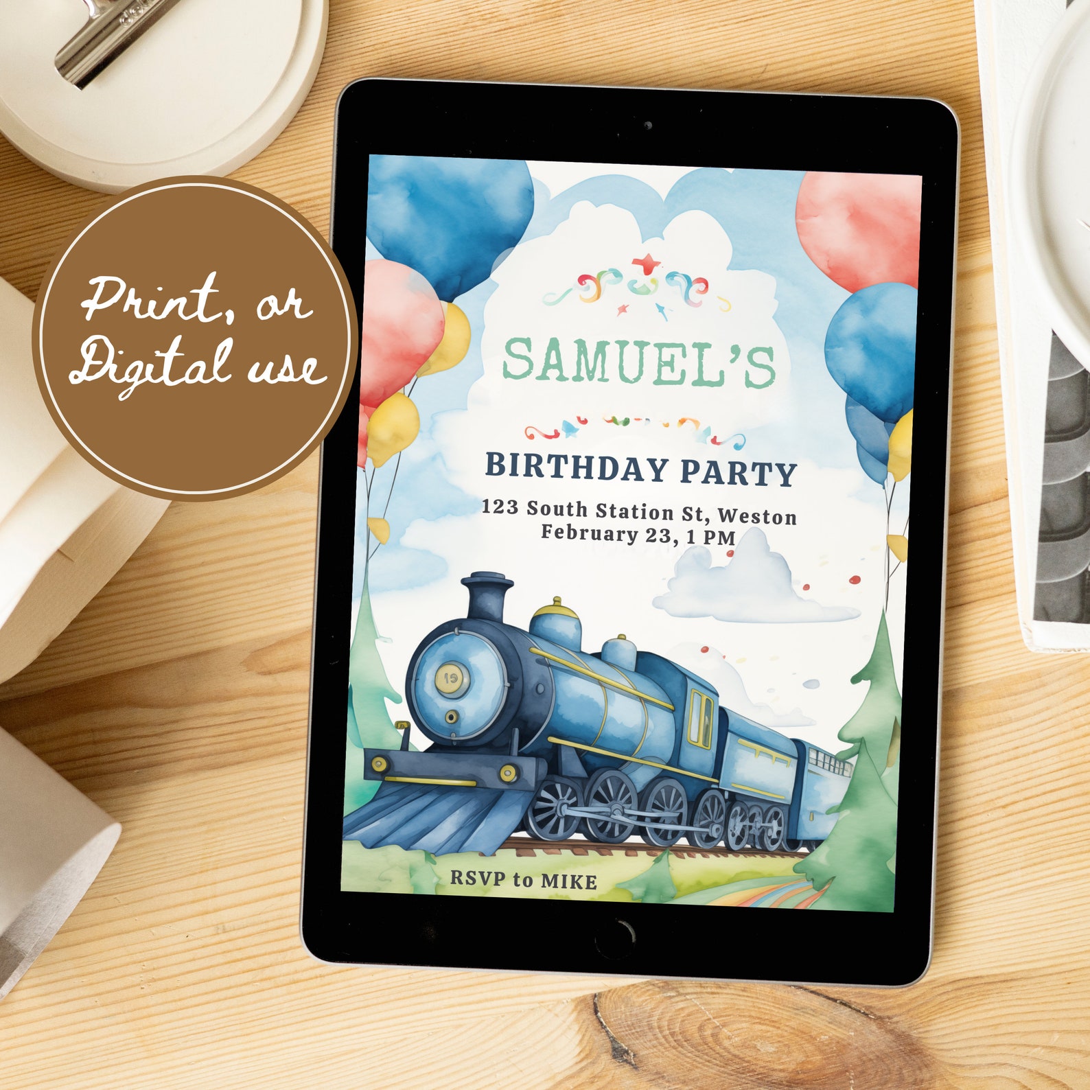Adorable Watercolor Train Birthday Invite Template, Chugga Chugga Train ...