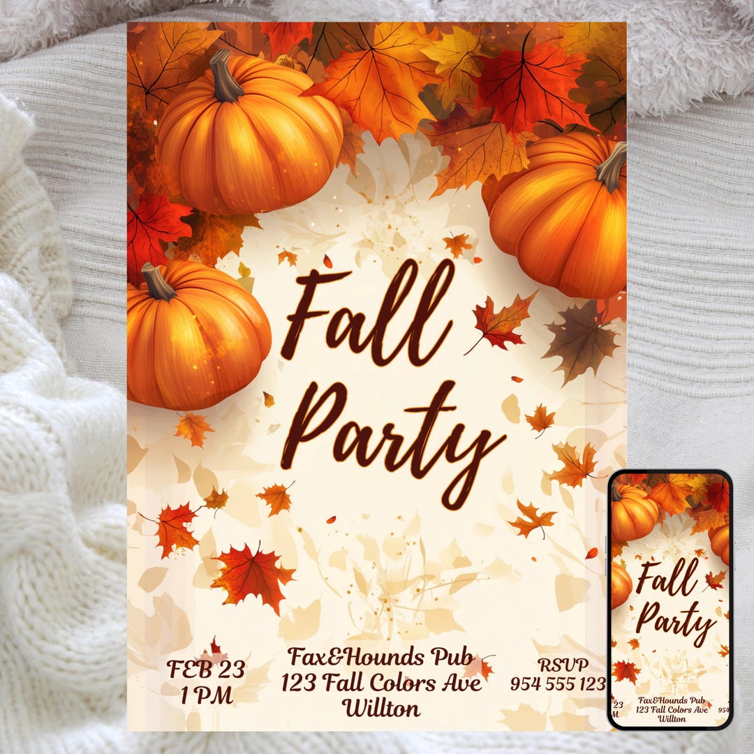 Editable Fall Party Celebration Invitation, Fall Party Invite, Autumn ...