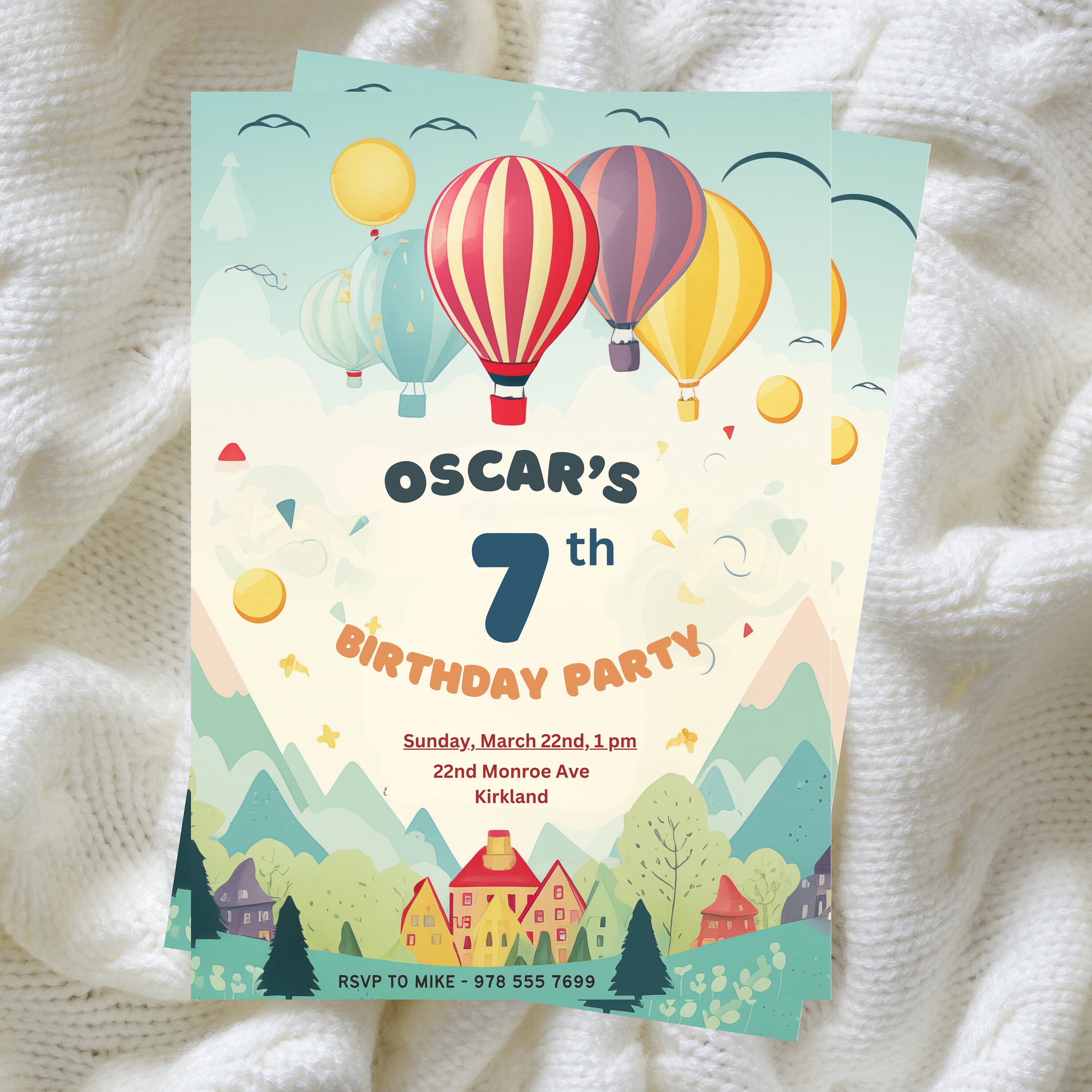 Editable Hot Air Balloon Birthday Invitation Template (digital Download ...