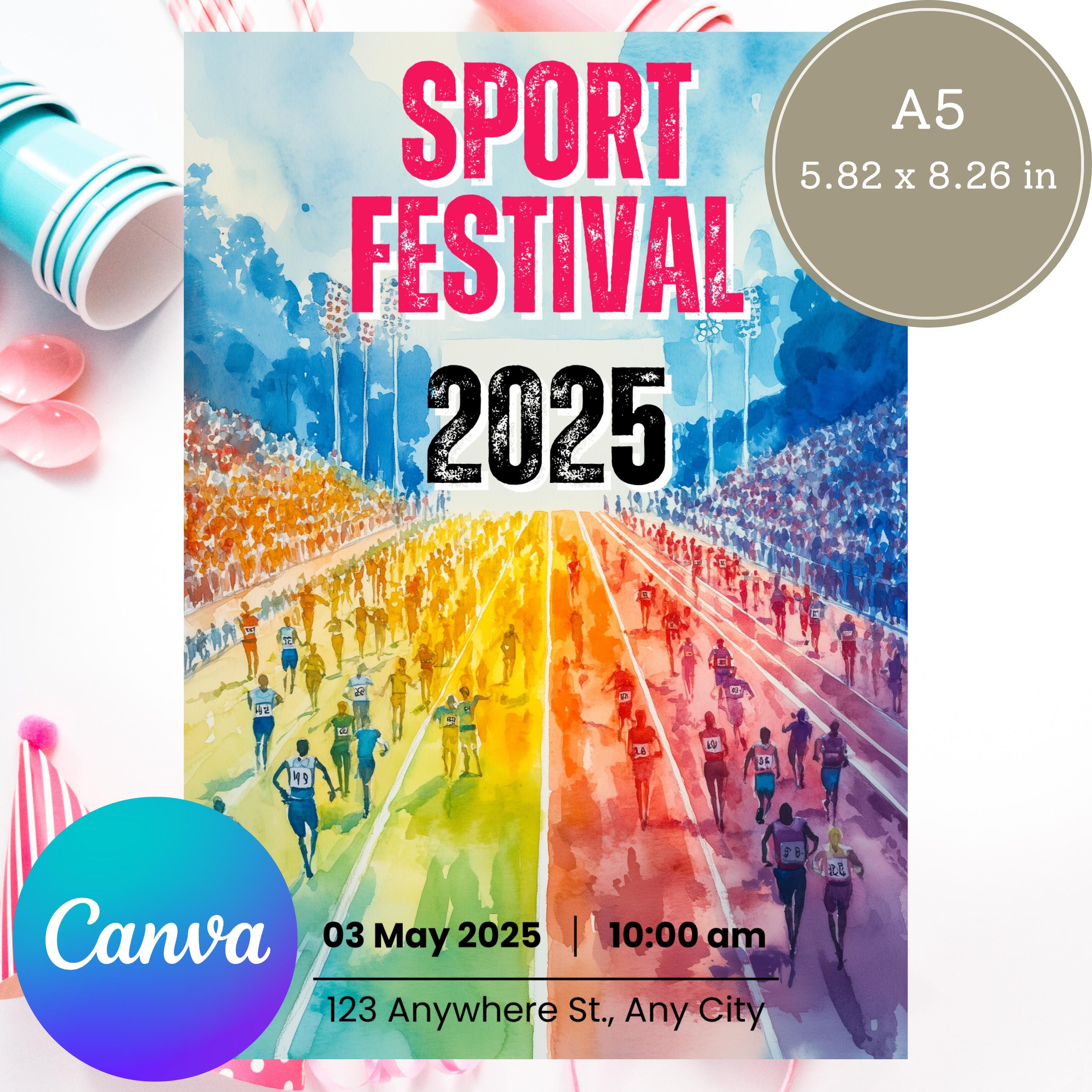 Sports Festival Invitation: Track and Field Event, Stadium Theme ...