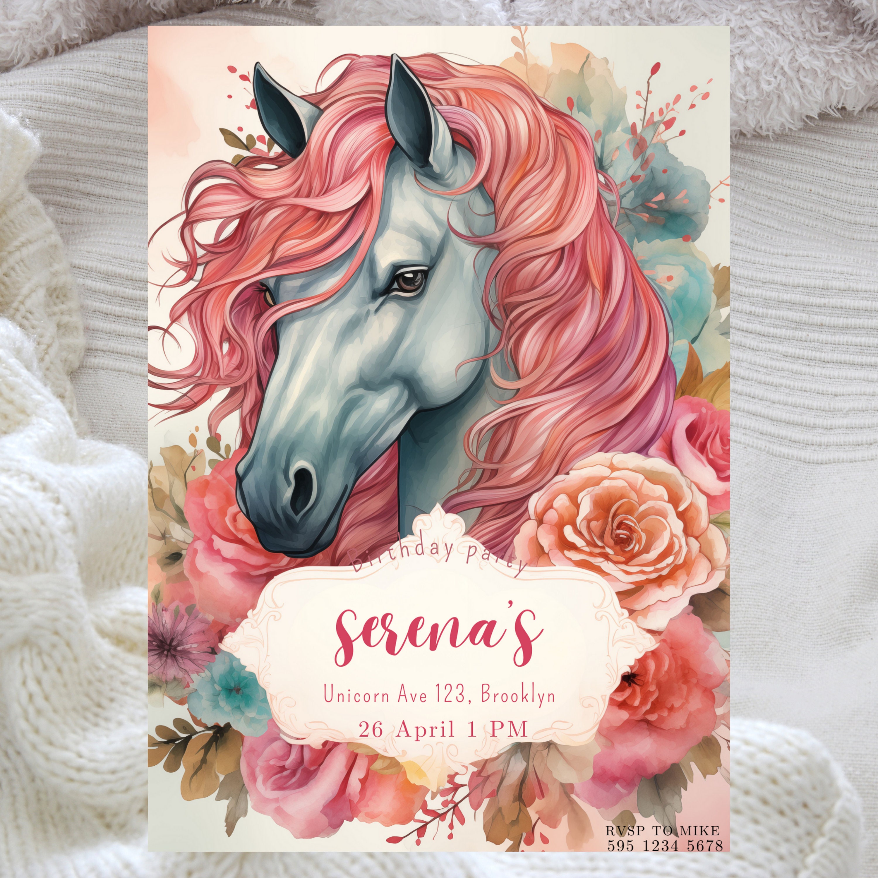 Editable Horse Birthday Invitation Template, Equestrian Party Invite ...