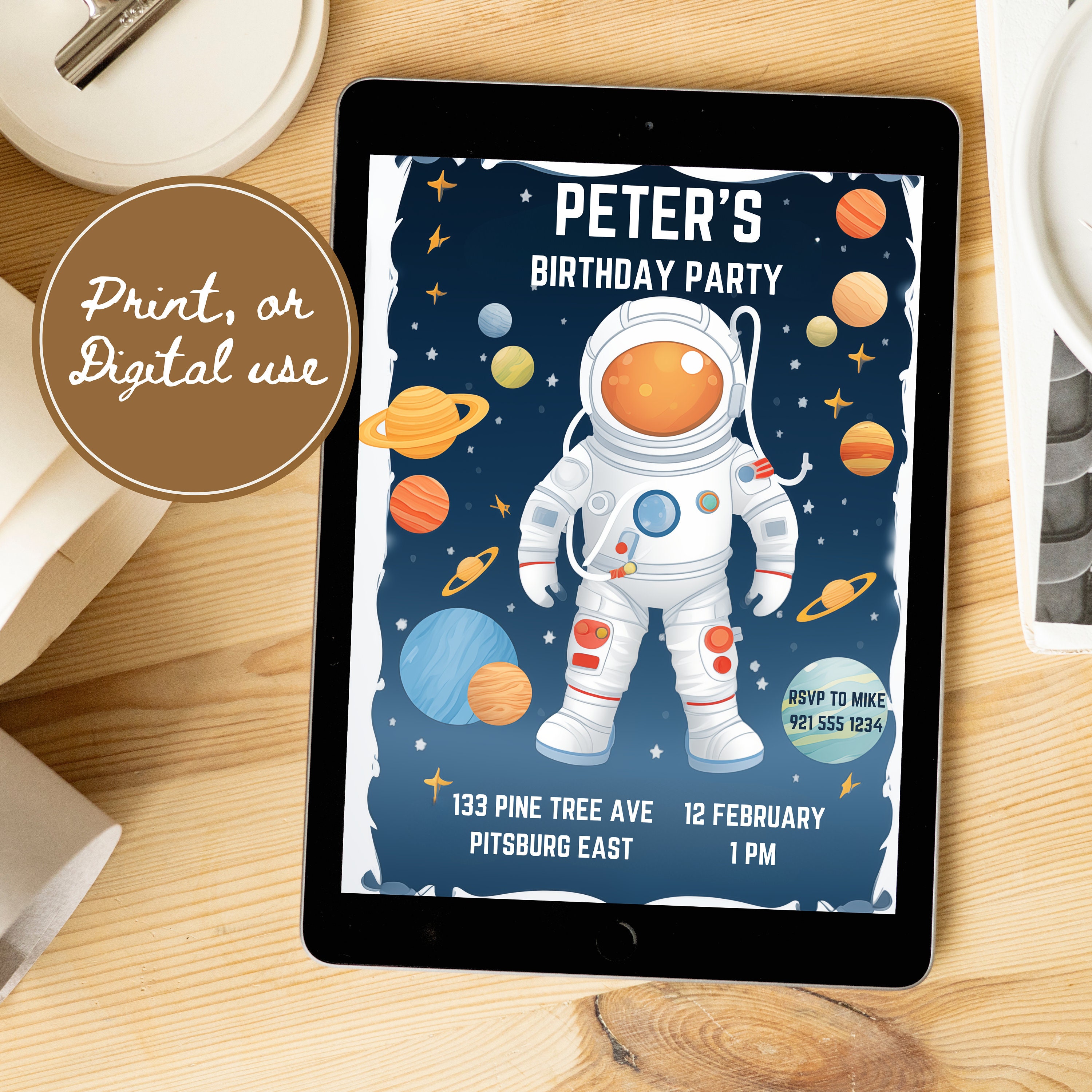 Astronaut in Space Invitation Card, Space Birthday Party Invitation ...