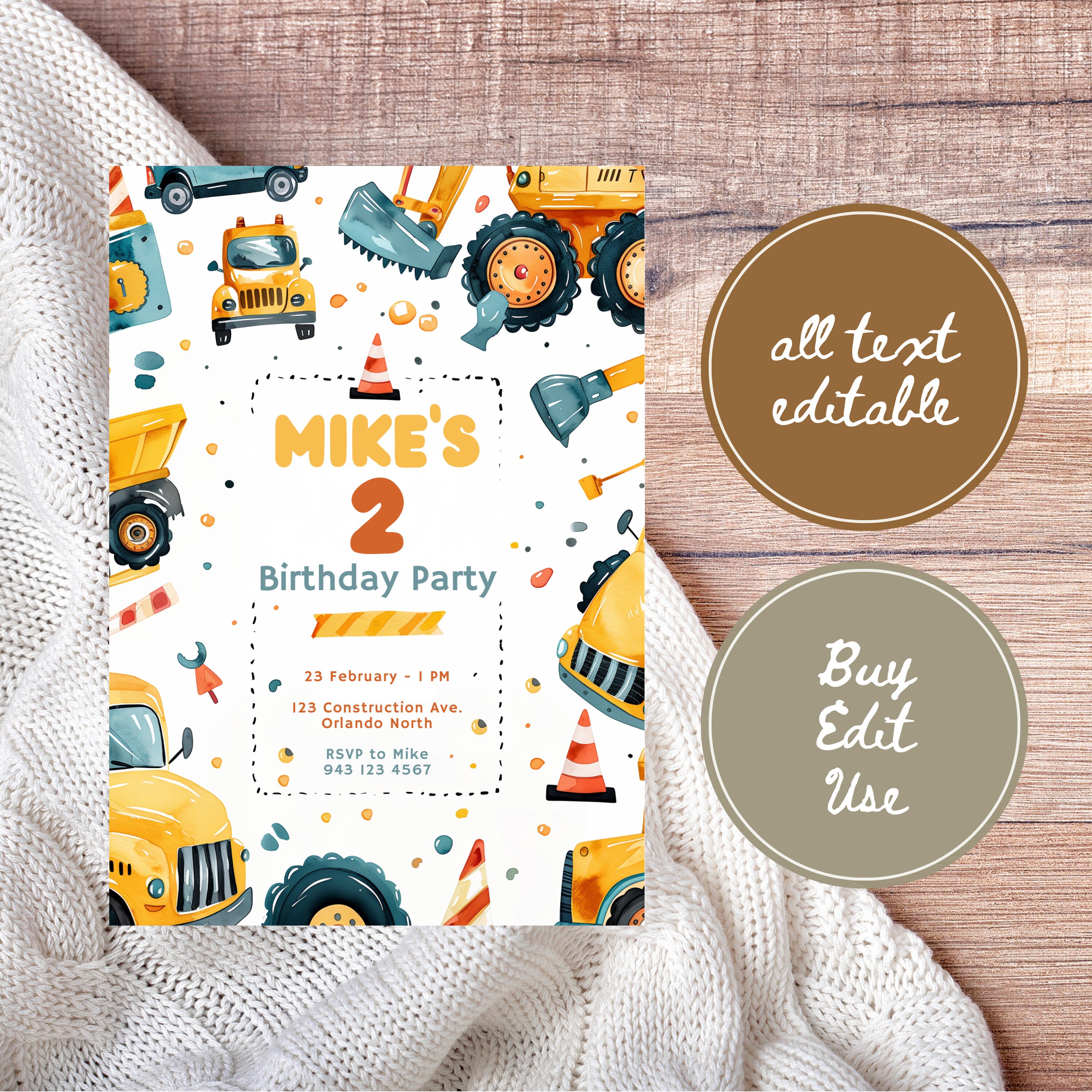 Construction Birthday Party Invitation Template, Construction Truck ...