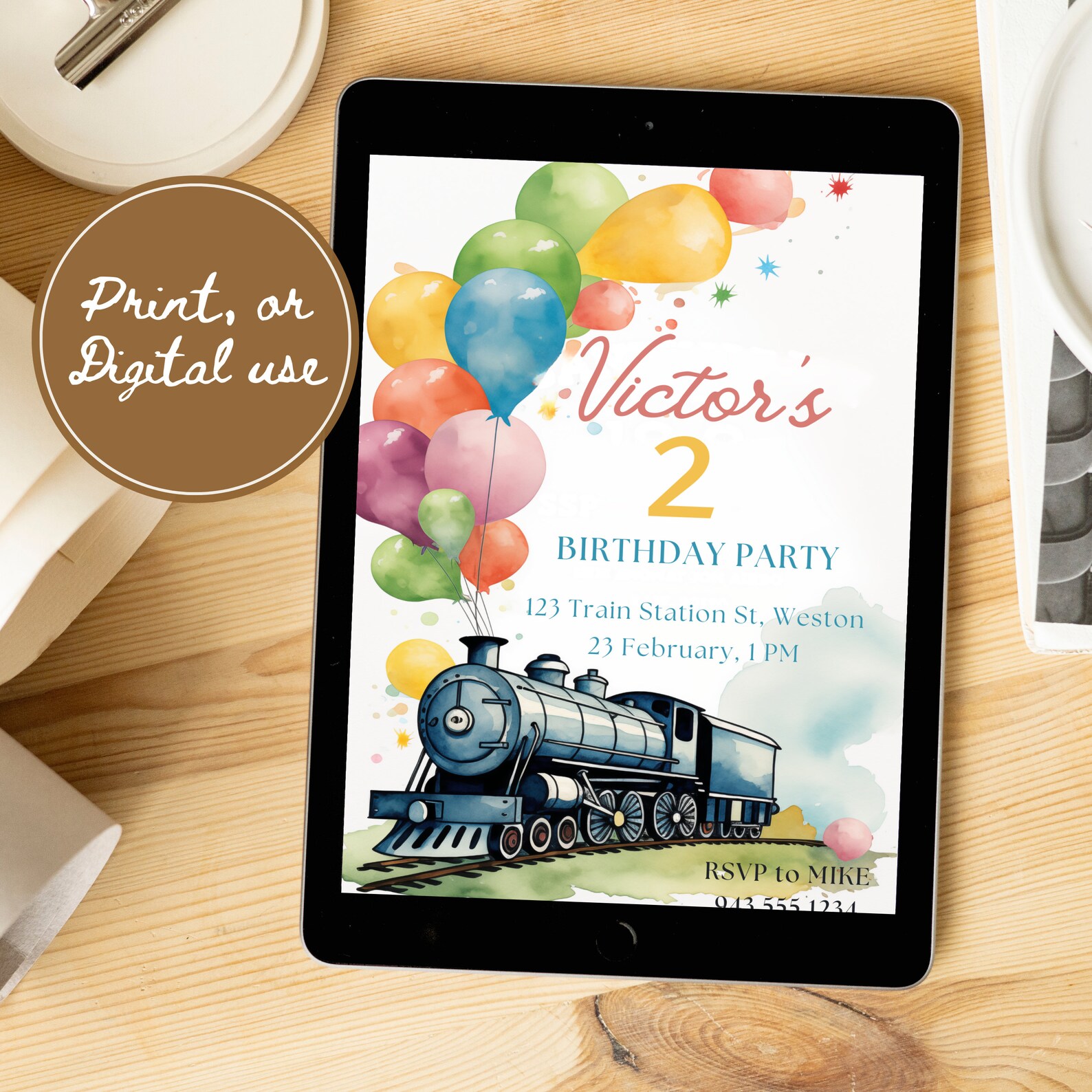 Train Themed Birthday Invite Template, Train Birthday Invite, Engine ...