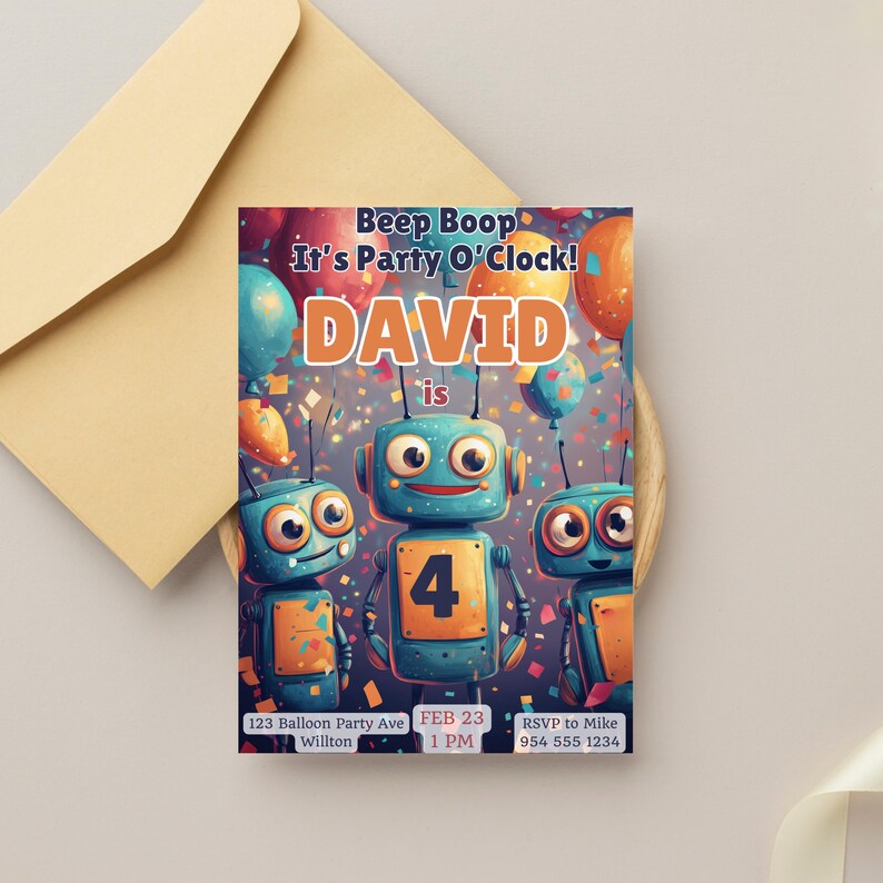 Funny Robot Birthday Invitation, Kids Party, Editable Digital Template ...