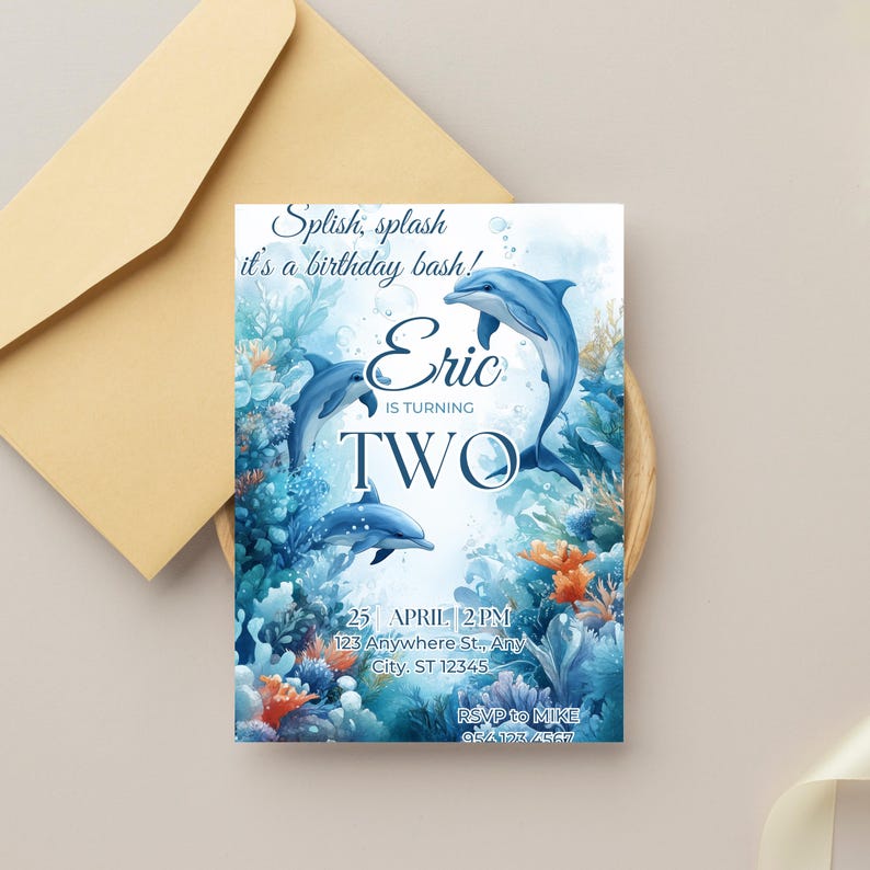 Coral Reef Birthday Invitation: Dolphin & Diver Theme (digital Template) - Etsy