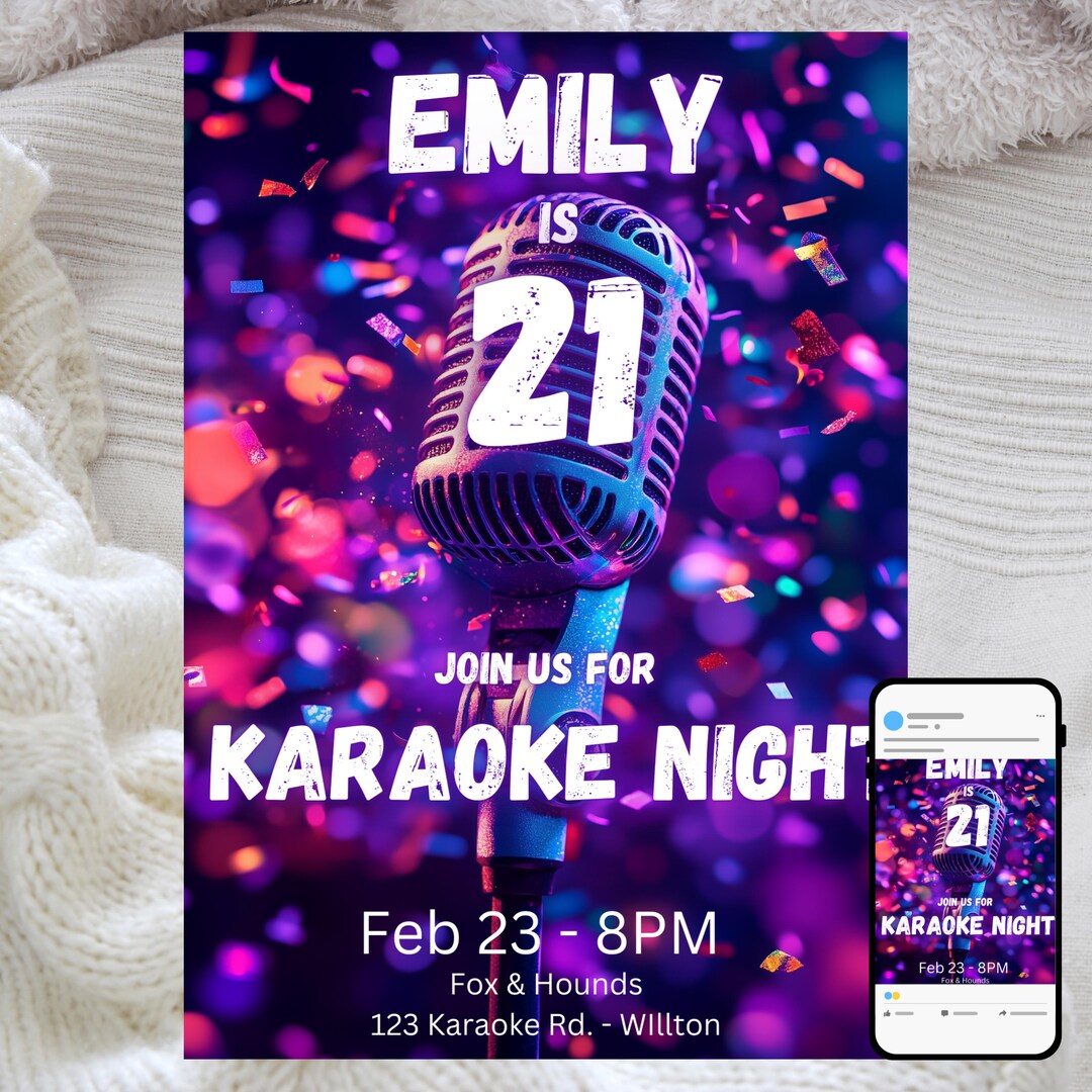 Karaoke Night Birthday Invitation: Editable Music Party Template ...