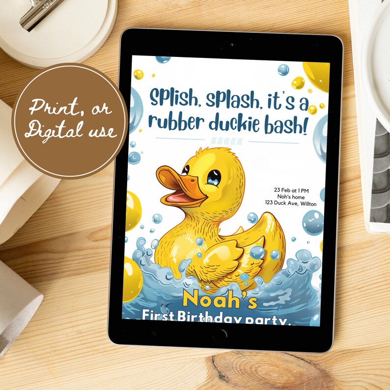 Rubber Duck 1st Birthday Invitation: Bath Time Theme (digital Download ...