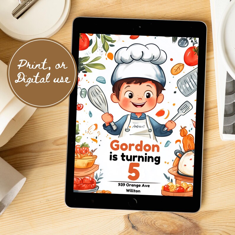 Editable Kids Cooking Birthday Invitation, Chef Party Invite, Baking ...