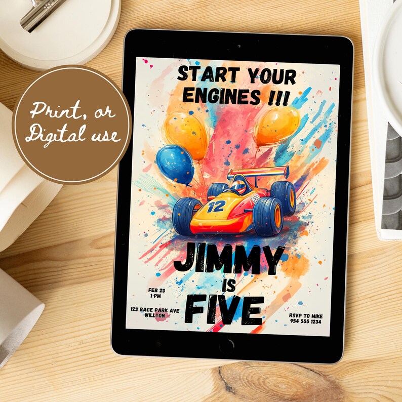 Editable Race Car Birthday Invitation, Speed Racer Party Invite, Kids ...