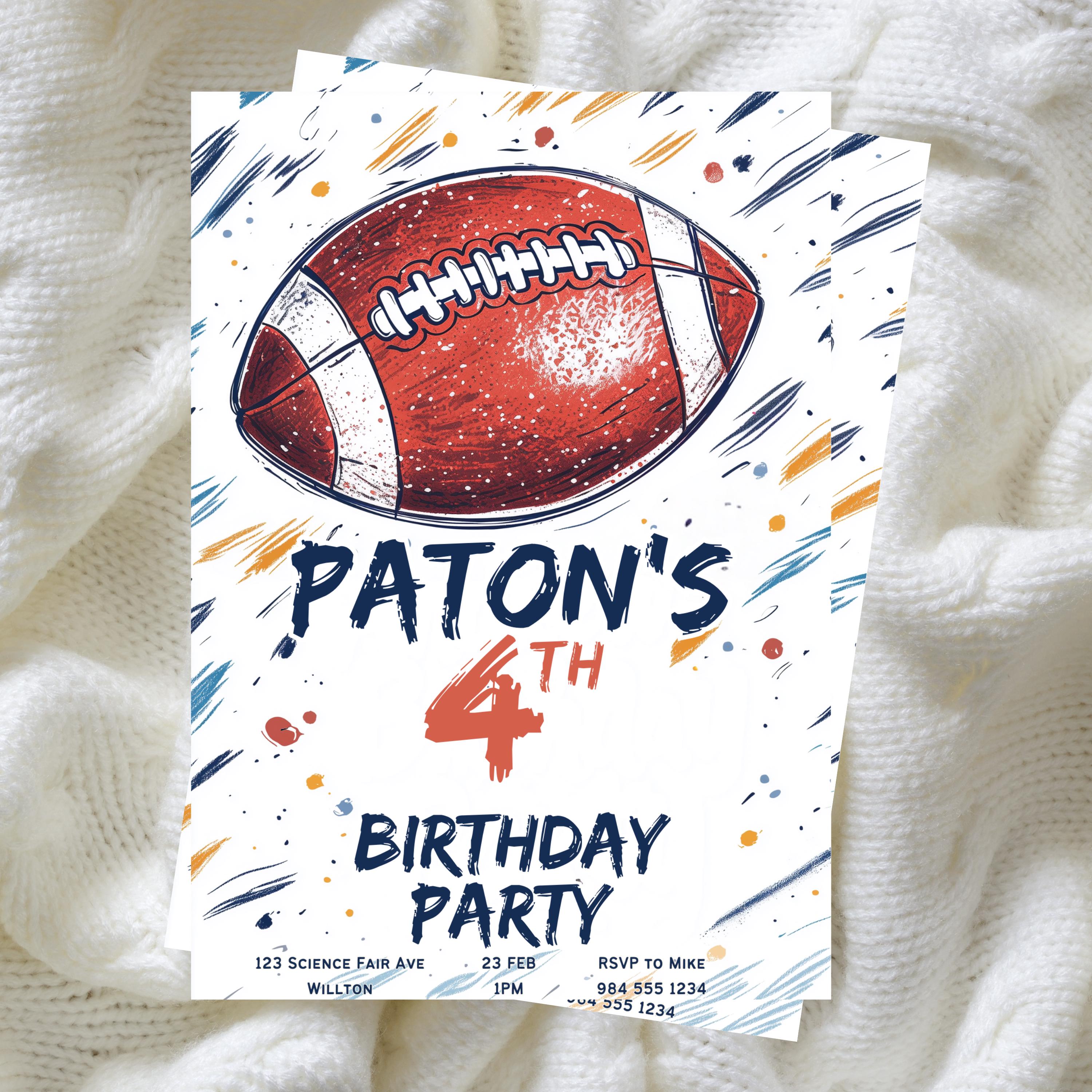 Editable Kids Football Birthday Party Invitation, Sports Themed ...