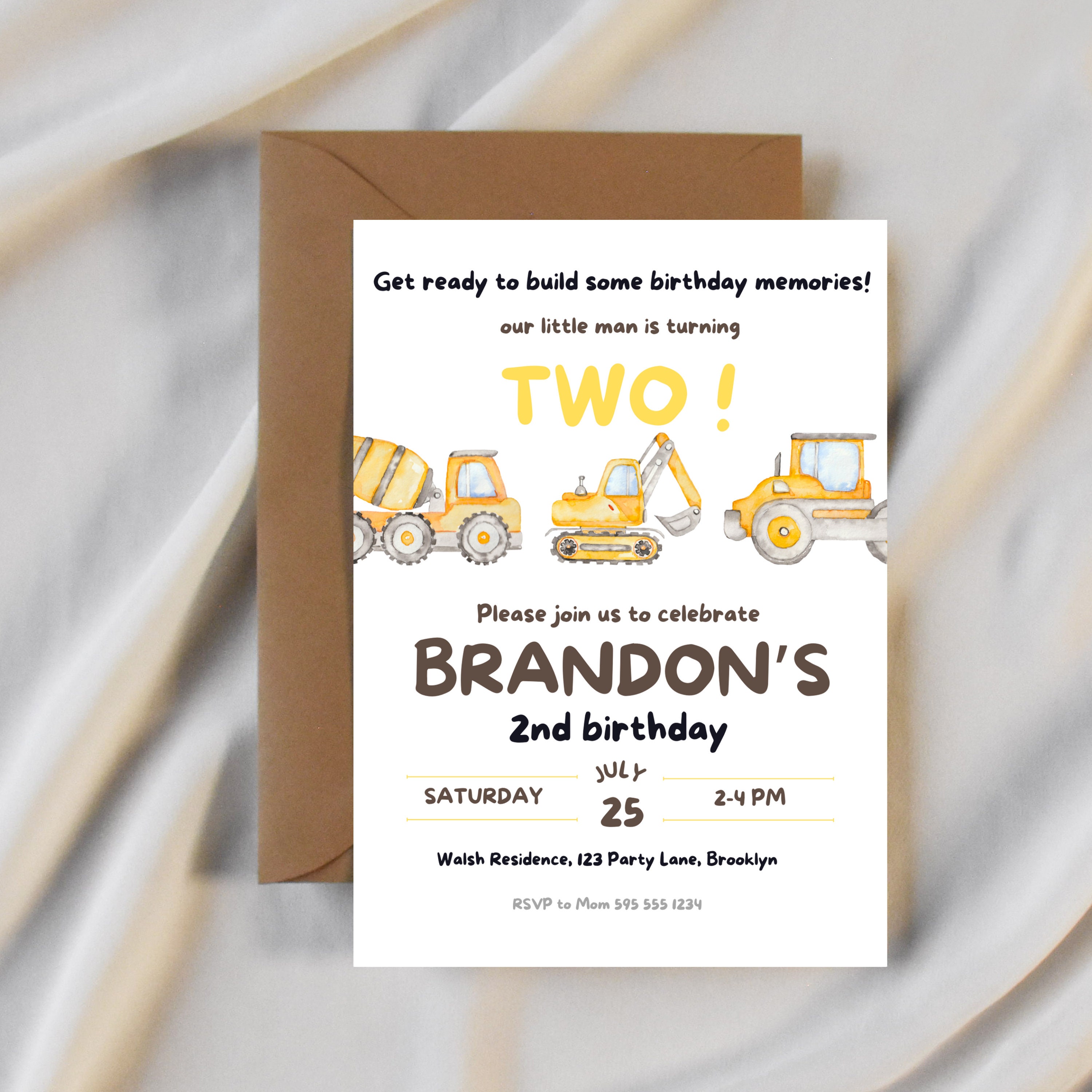 Construction Birthday Invite, Editable Excavator Birthday Party ...