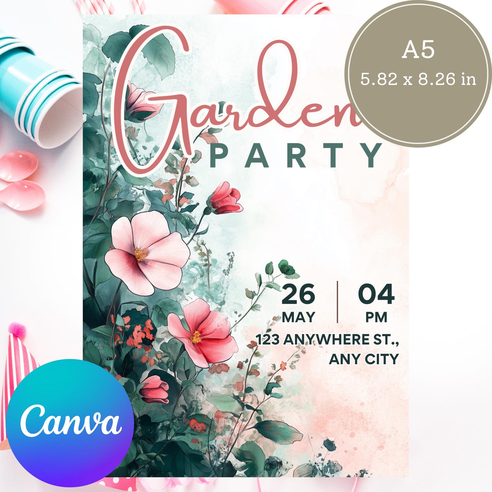 Garden Party Invitation, Floral Spring Gathering, Elegant Watercolor ...