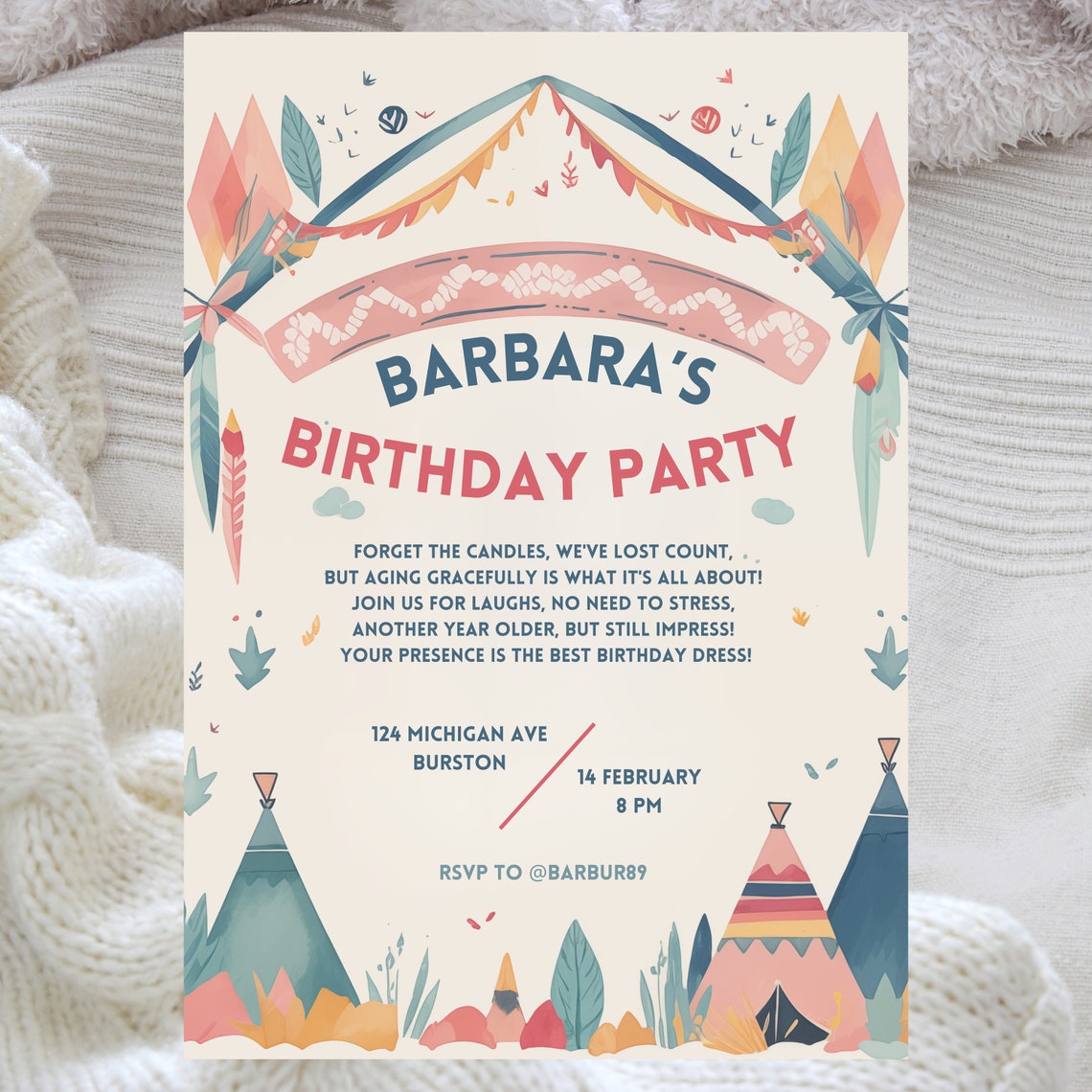 Editable Boho Birthday Invitation, Neutral Colours Printable Invite ...