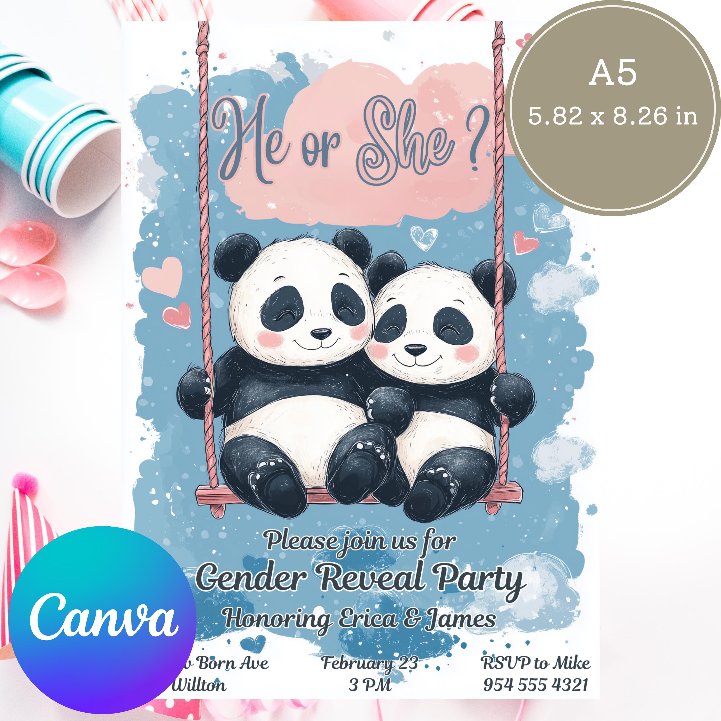 Panda Gender Reveal Invitation: He or She Baby Shower (digital) - Etsy