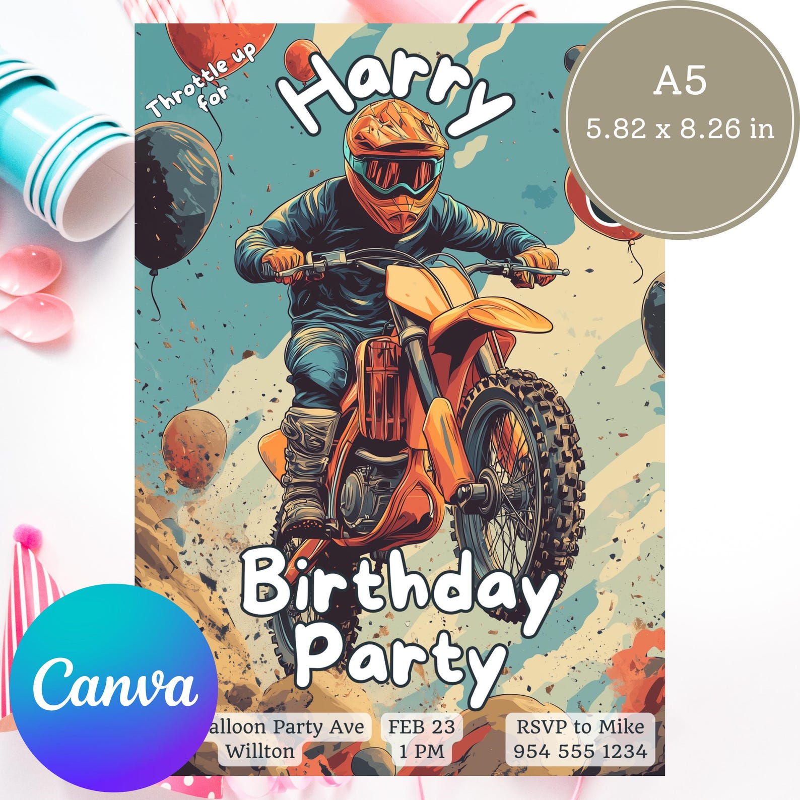 Dirt Bike Birthday Invitation for Kids, Fun Editable Off-road Party ...