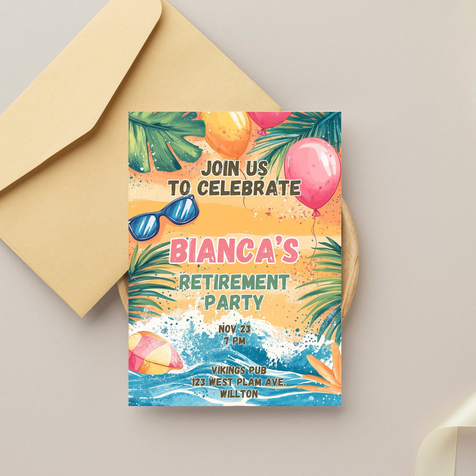 Vacation Theme Retirement Party Invitation: Editable Template (digital ...