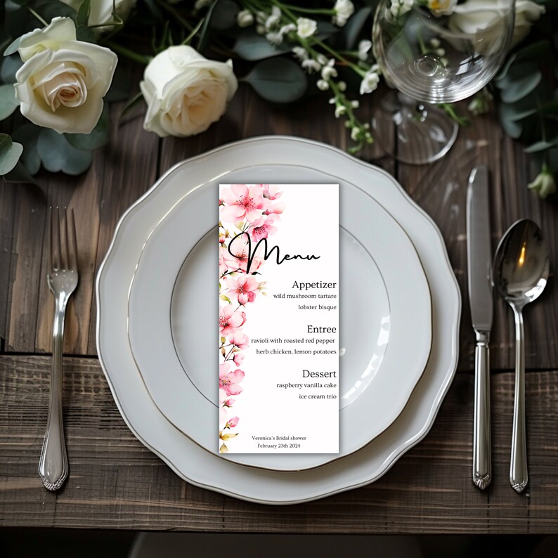 Floral Bridal Shower Menu Template, Editable Wildflower Wedding Menu ...