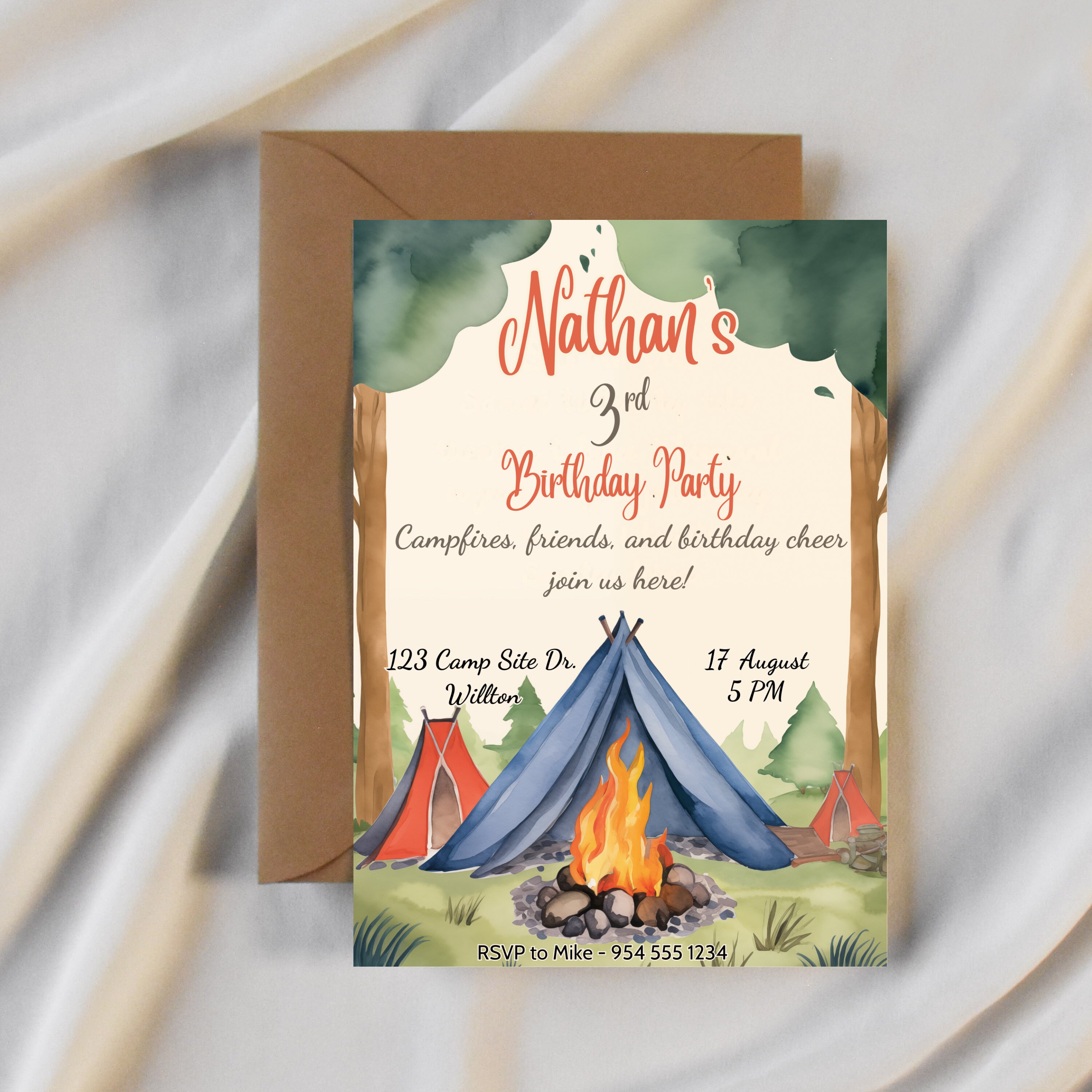 Editable Camping Birthday Invitation, Happy Camper, S'mores and ...