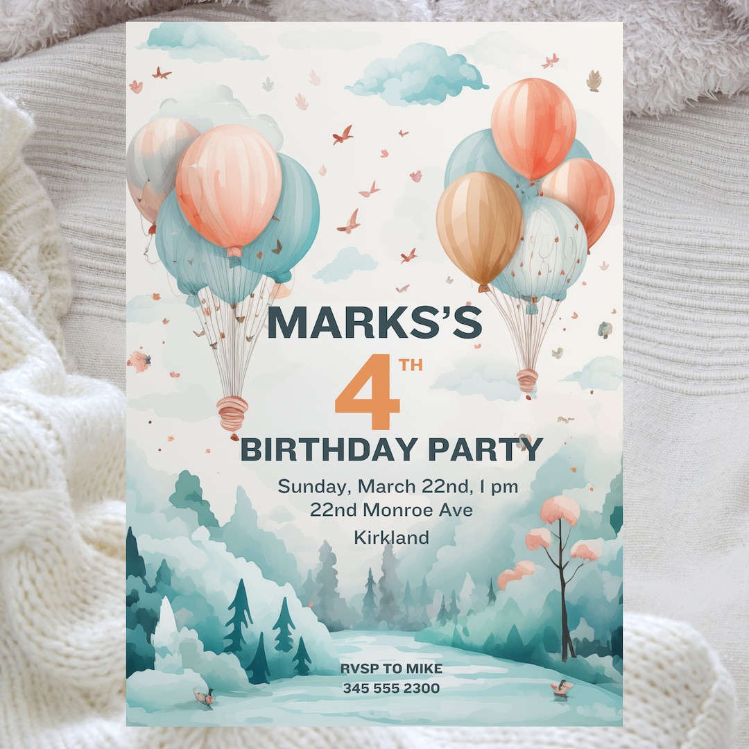 Balloon Birthday Invitation: Editable Canva Template (digital) - Etsy