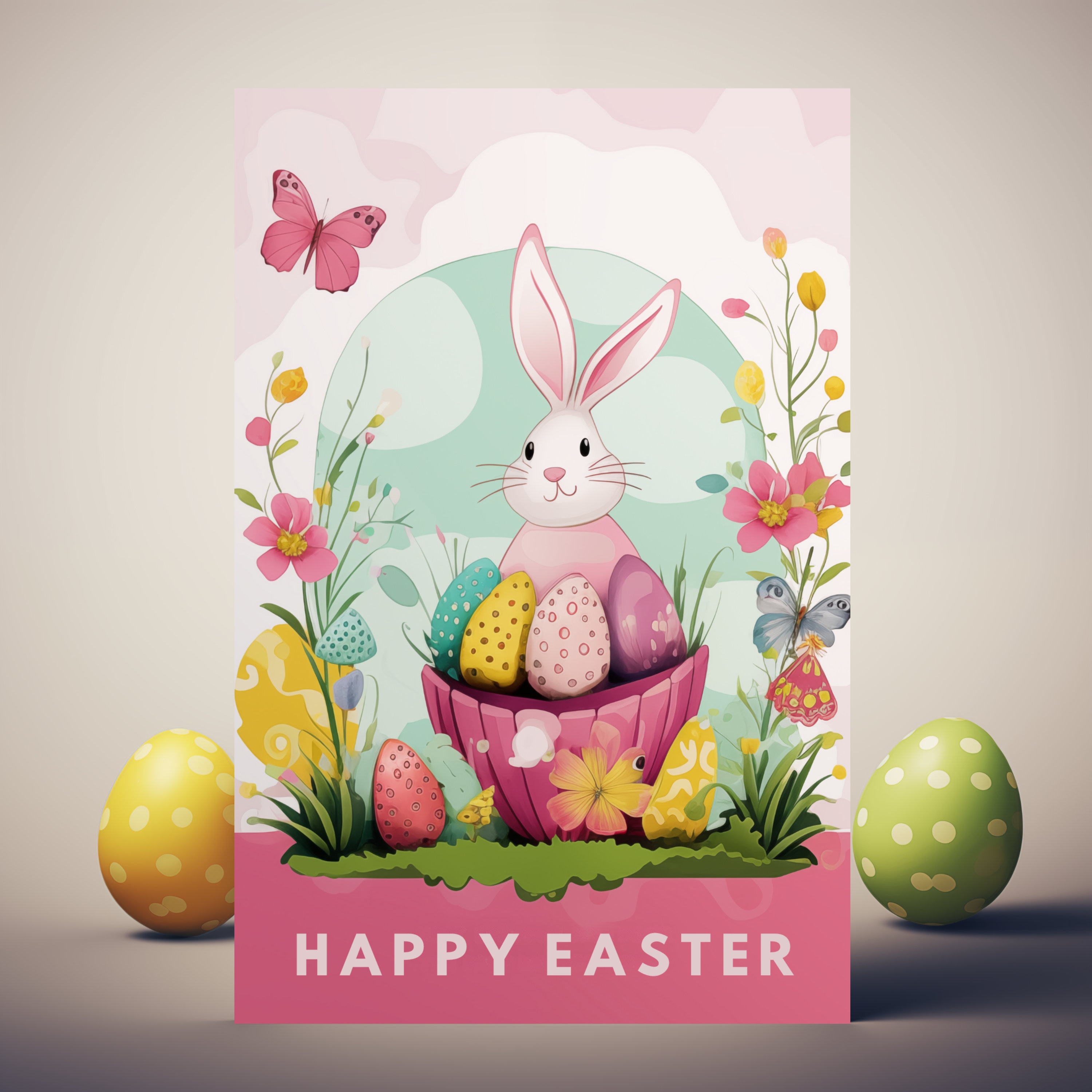 Cute Bunny Card, Happy Easter Png Card, Digital Easter Card ...