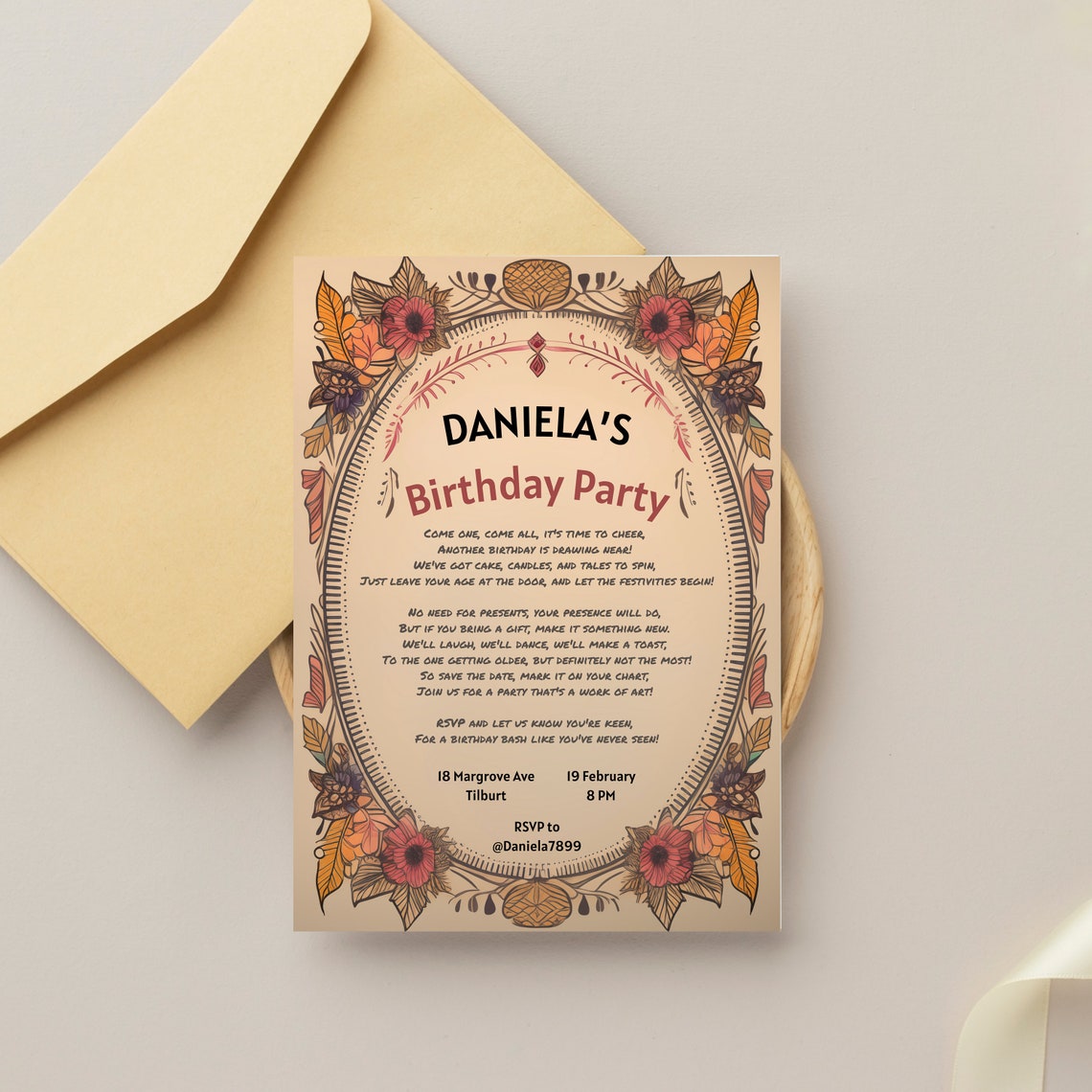 Editable Free Spirit Birthday Invitation, Neutral Colours Printable ...