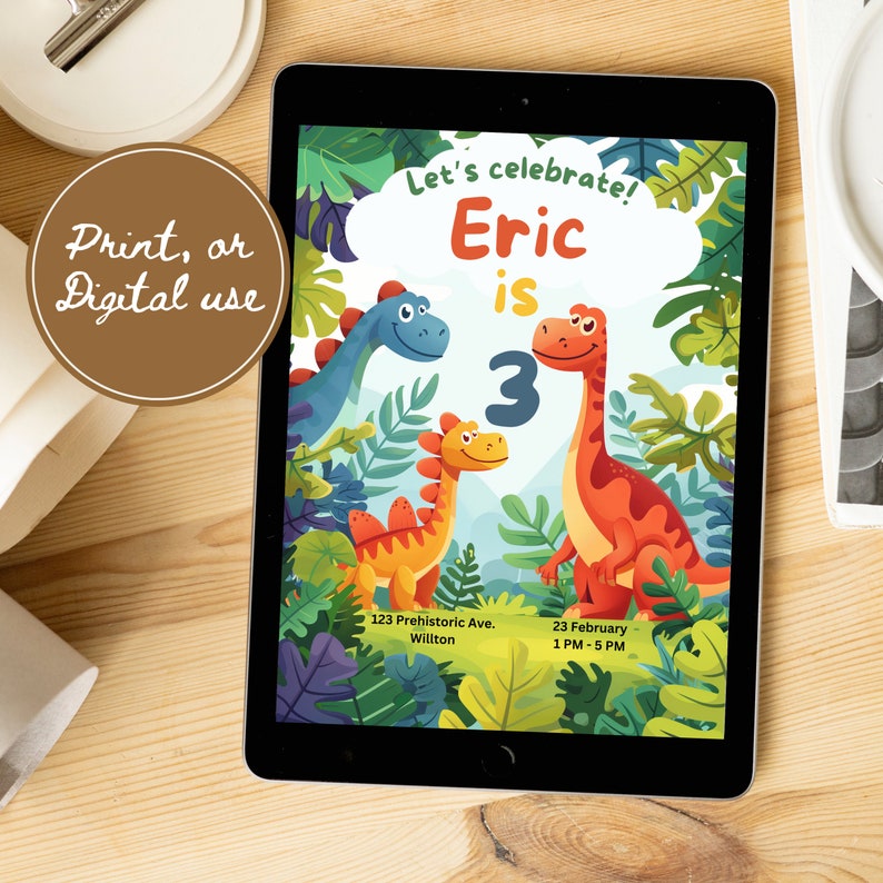 Editable Dinosaur Birthday Invitation Template: Jurassic Theme (digital ...