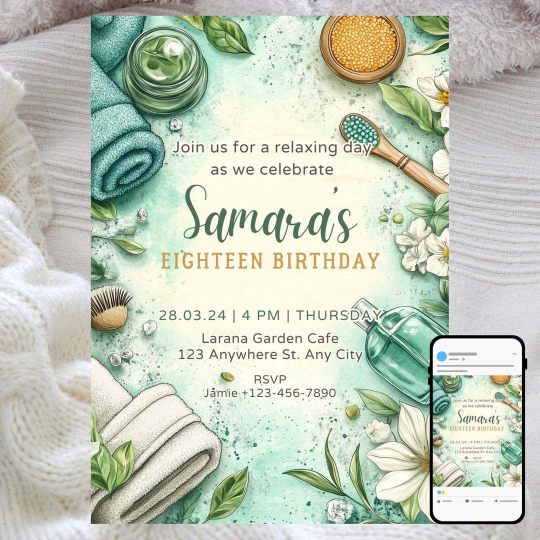 Spa Birthday Invitation: Botanical Wellness Party (editable Digital ...