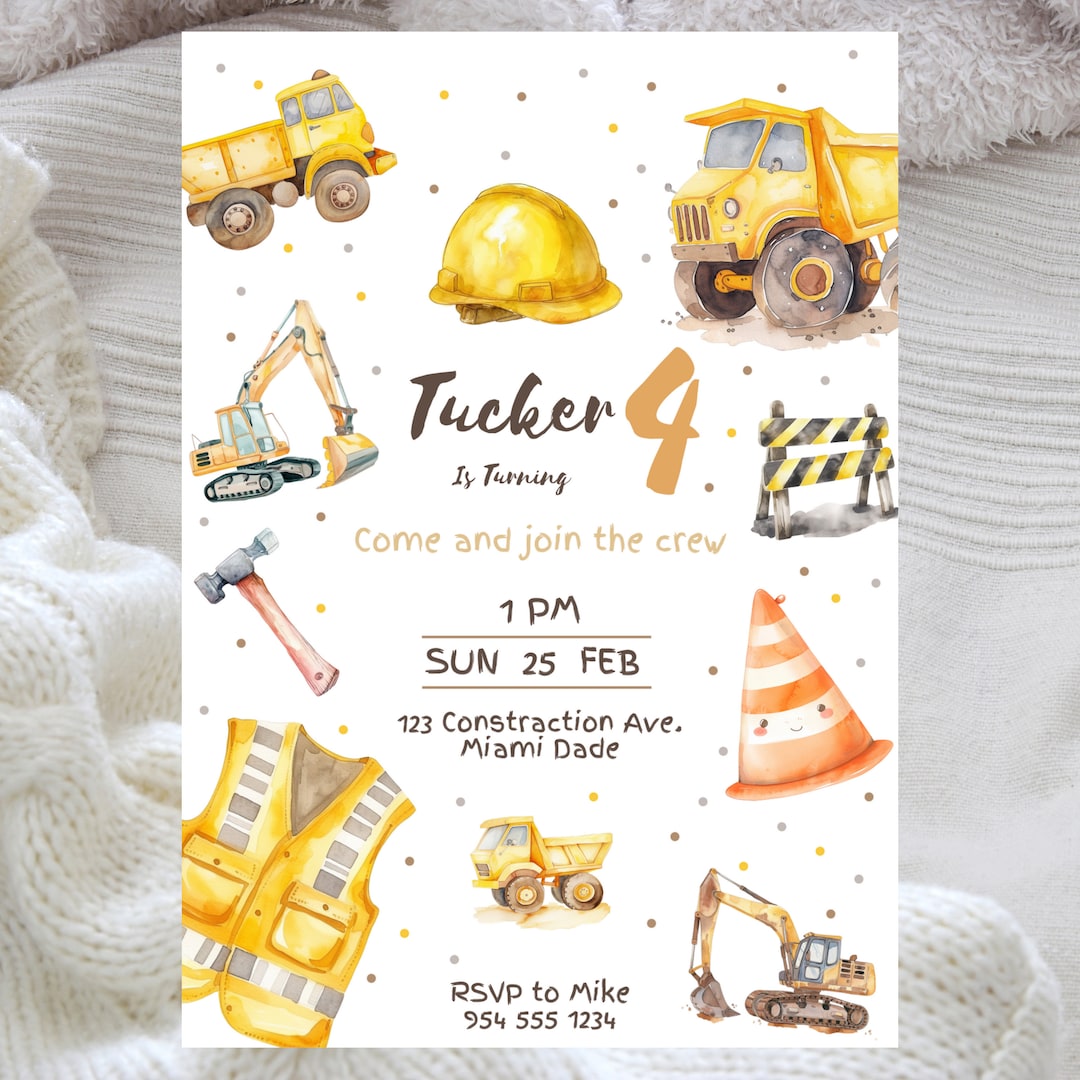 Construction Truck Birthday Invitation: Editable Excavator Party ...