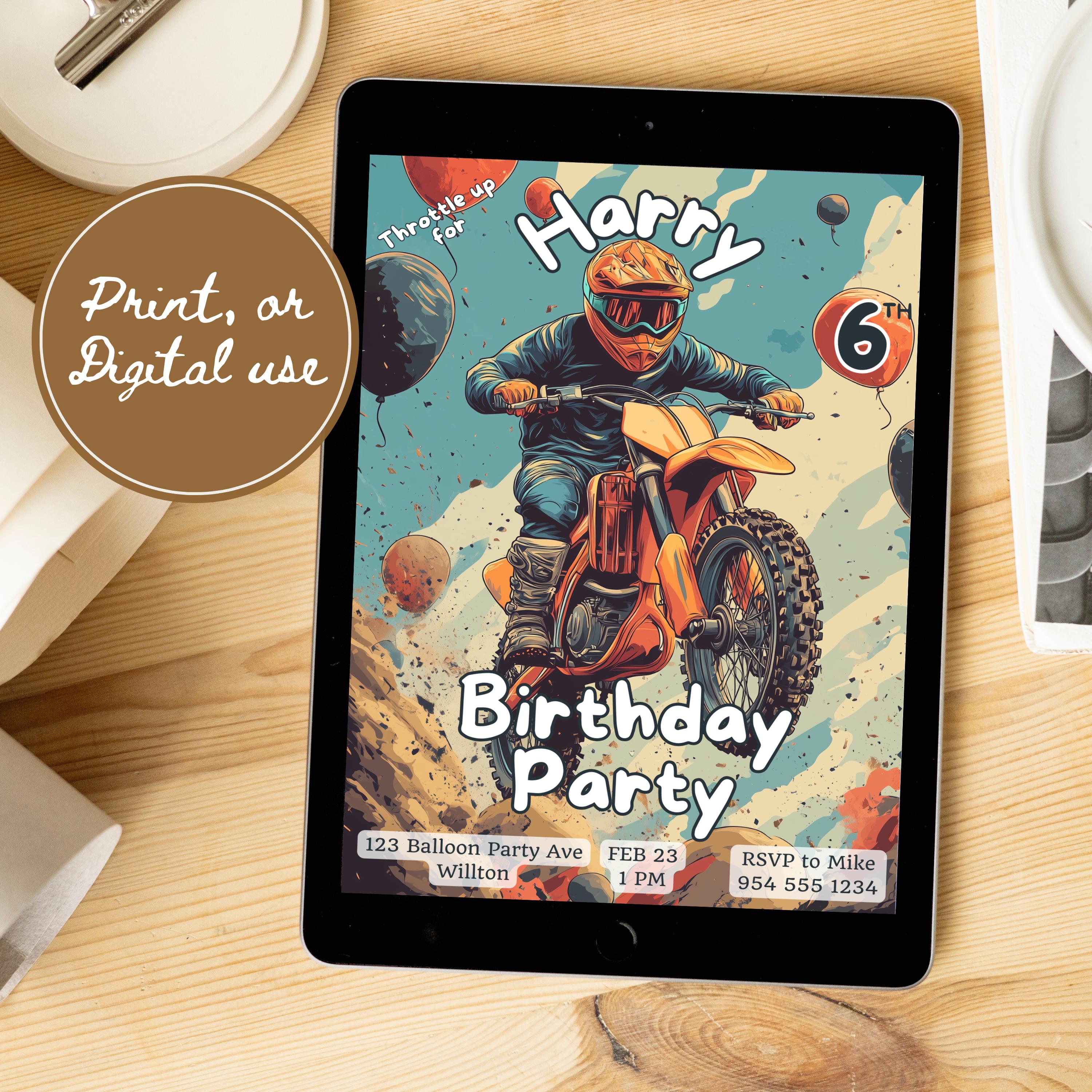 Dirt Bike Birthday Invitation for Kids, Fun Editable Off-road Party ...