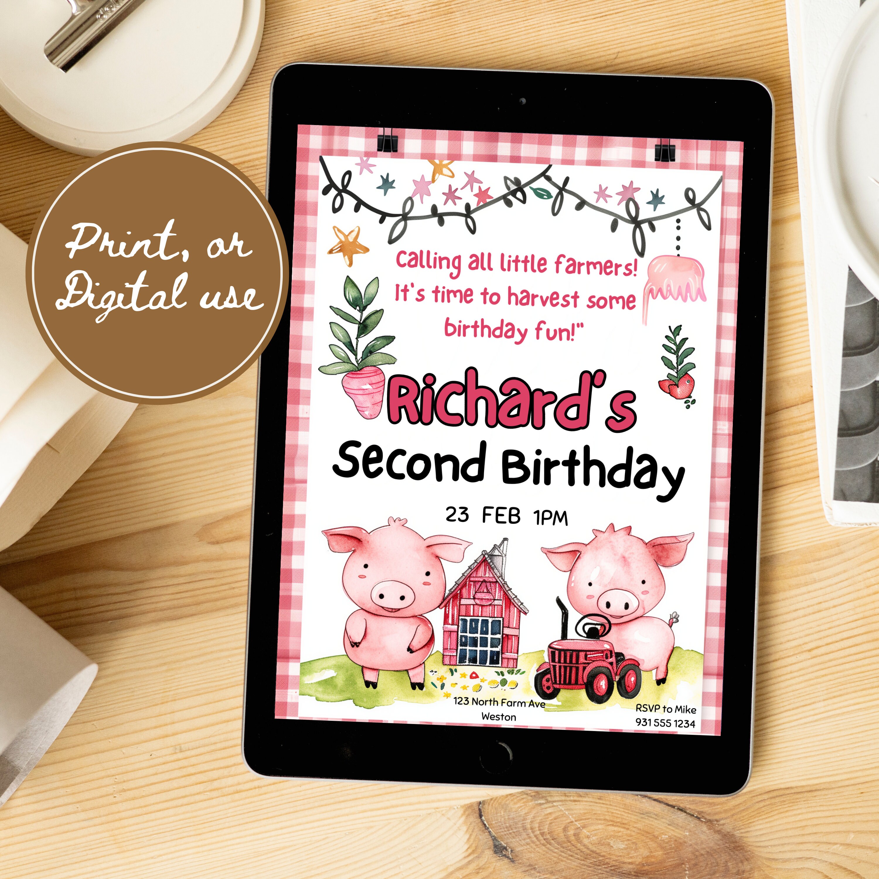 Ranch Birthday Invitation, Editable Farm Birthday Invitation, Pigs and ...