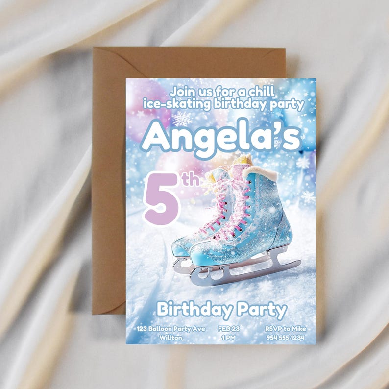 Invitación de cumpleaños de patinaje sobre hielo: Fiesta infantil de ...