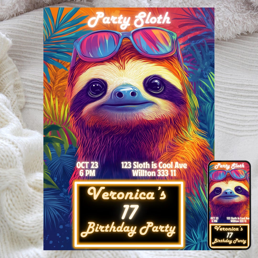 Editable Sloth Party Invitation, Lazy Day Celebration, Cute and Fun ...