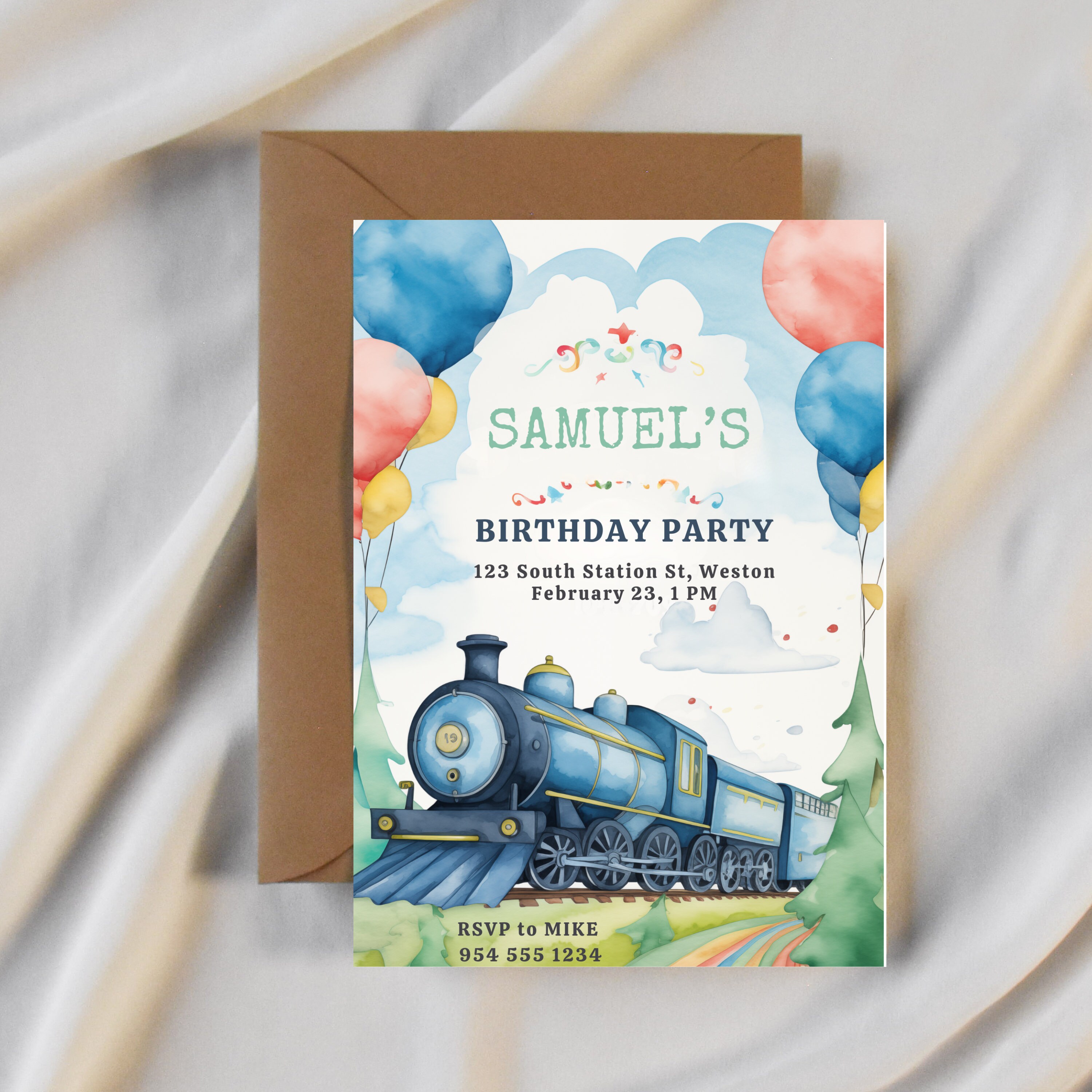 Adorable Watercolor Train Birthday Invite Template, Chugga Chugga Train ...