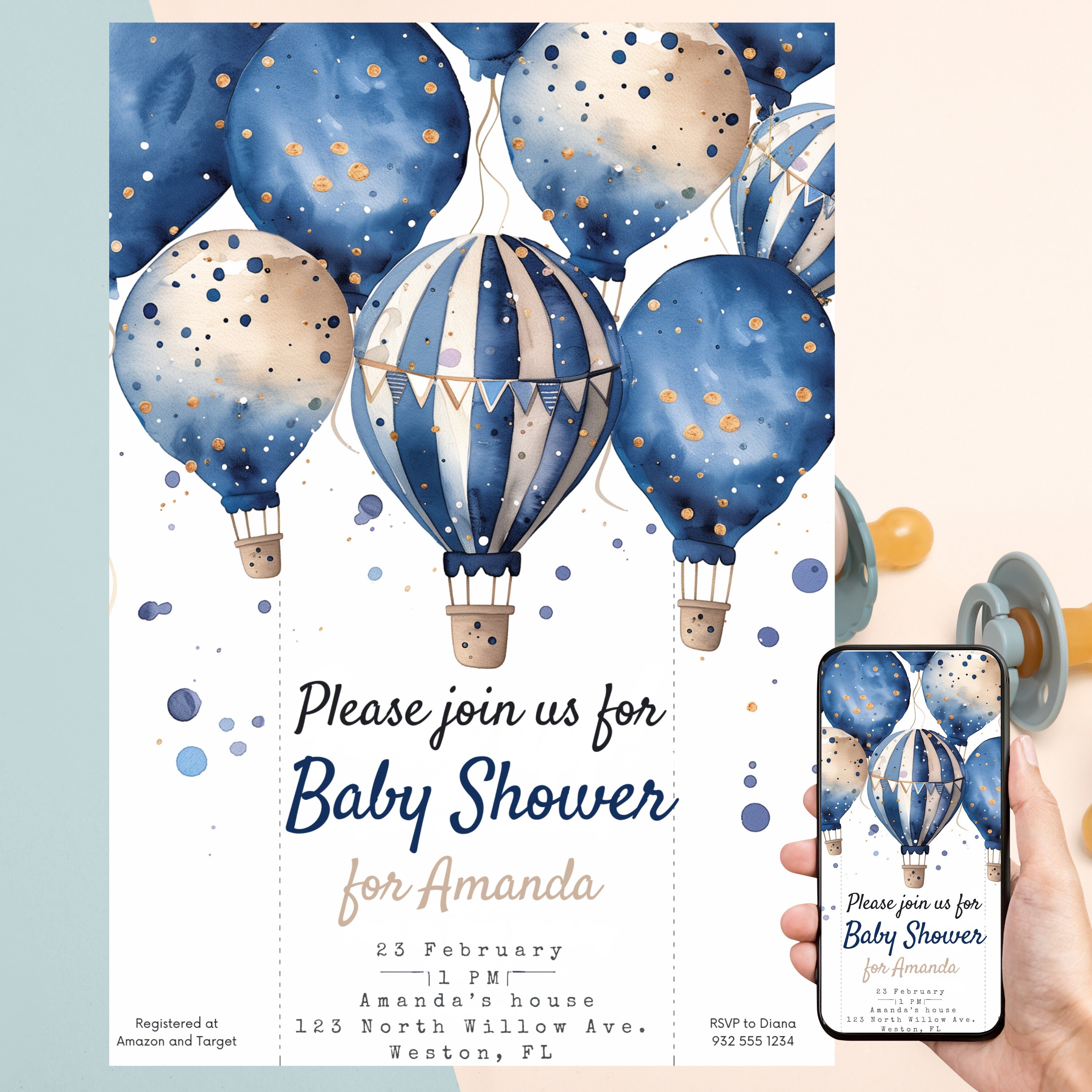 Hot Air Balloon Baby Shower Invitation: up up and Away Theme (canva ...