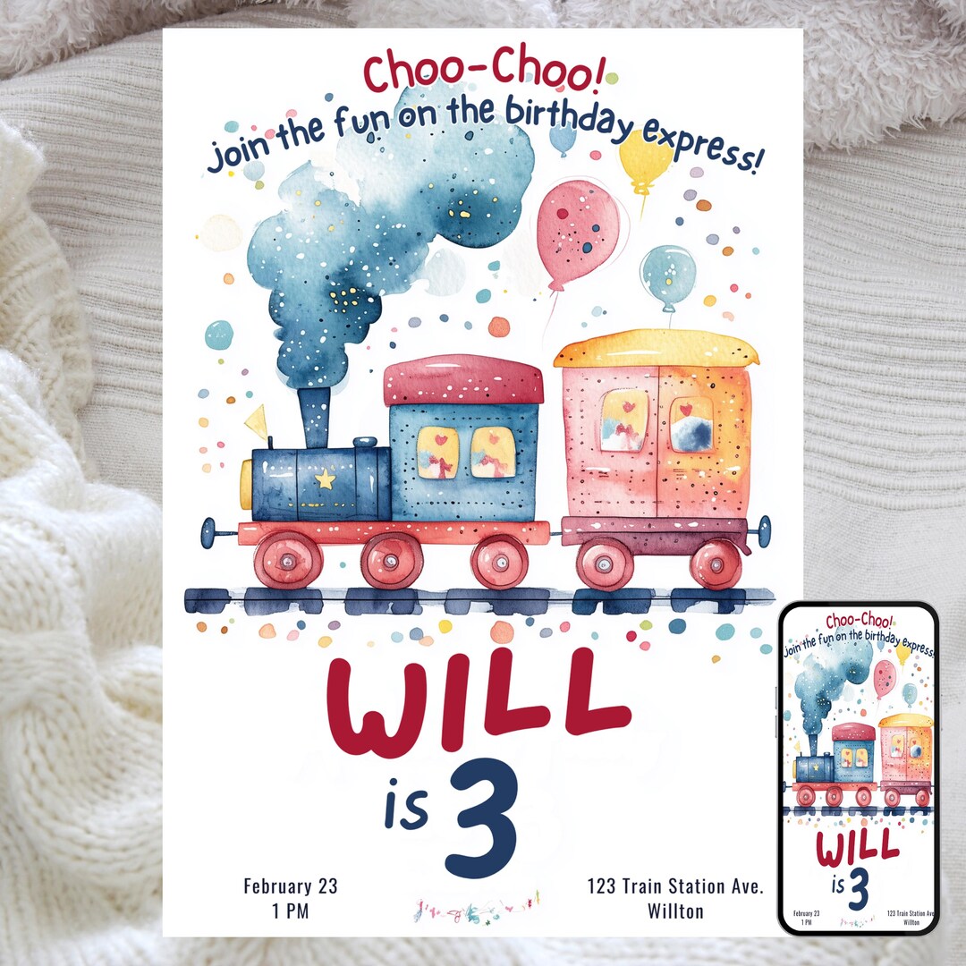 Vintage Train Birthday Invitation: Choo Choo Party (editable Template ...