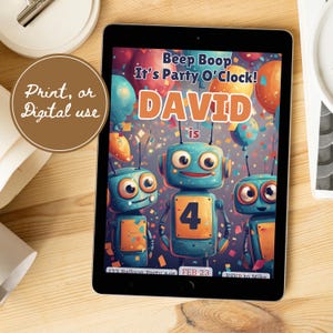 Funny Robot Birthday Invitation, Kids Party, Editable Digital Template ...